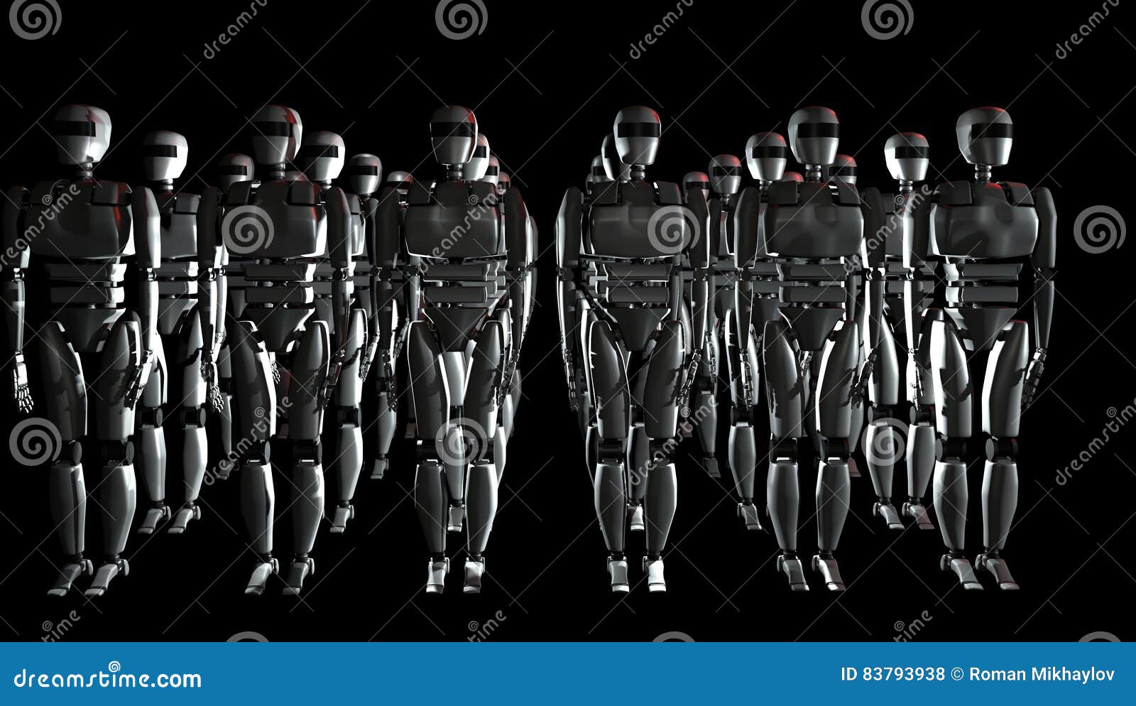 Robots in the Row. 3D Illustration Stock Illustration - Illustration of ...