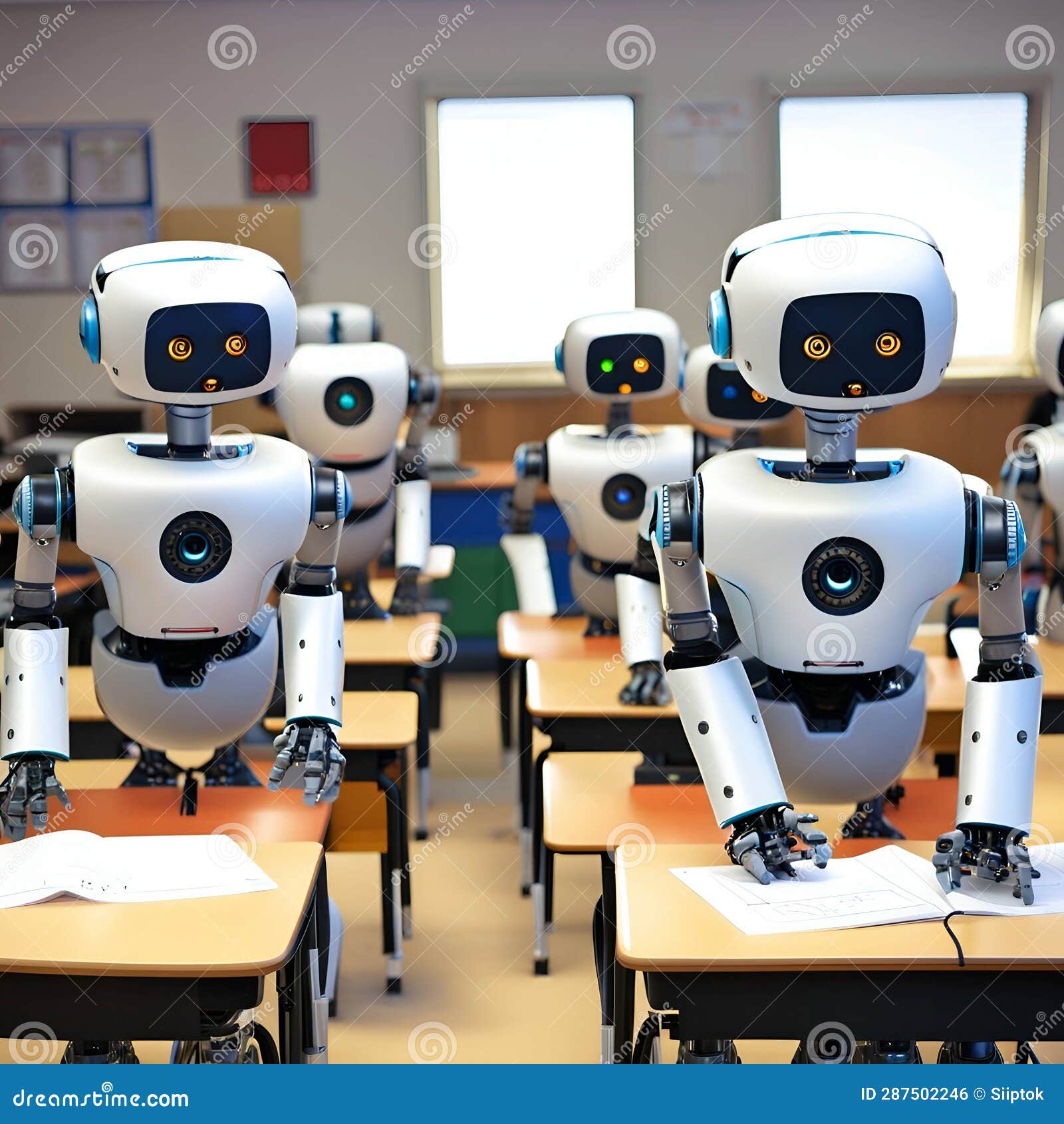 Robots are in School Classrooms Stock Illustration - Illustration of ...