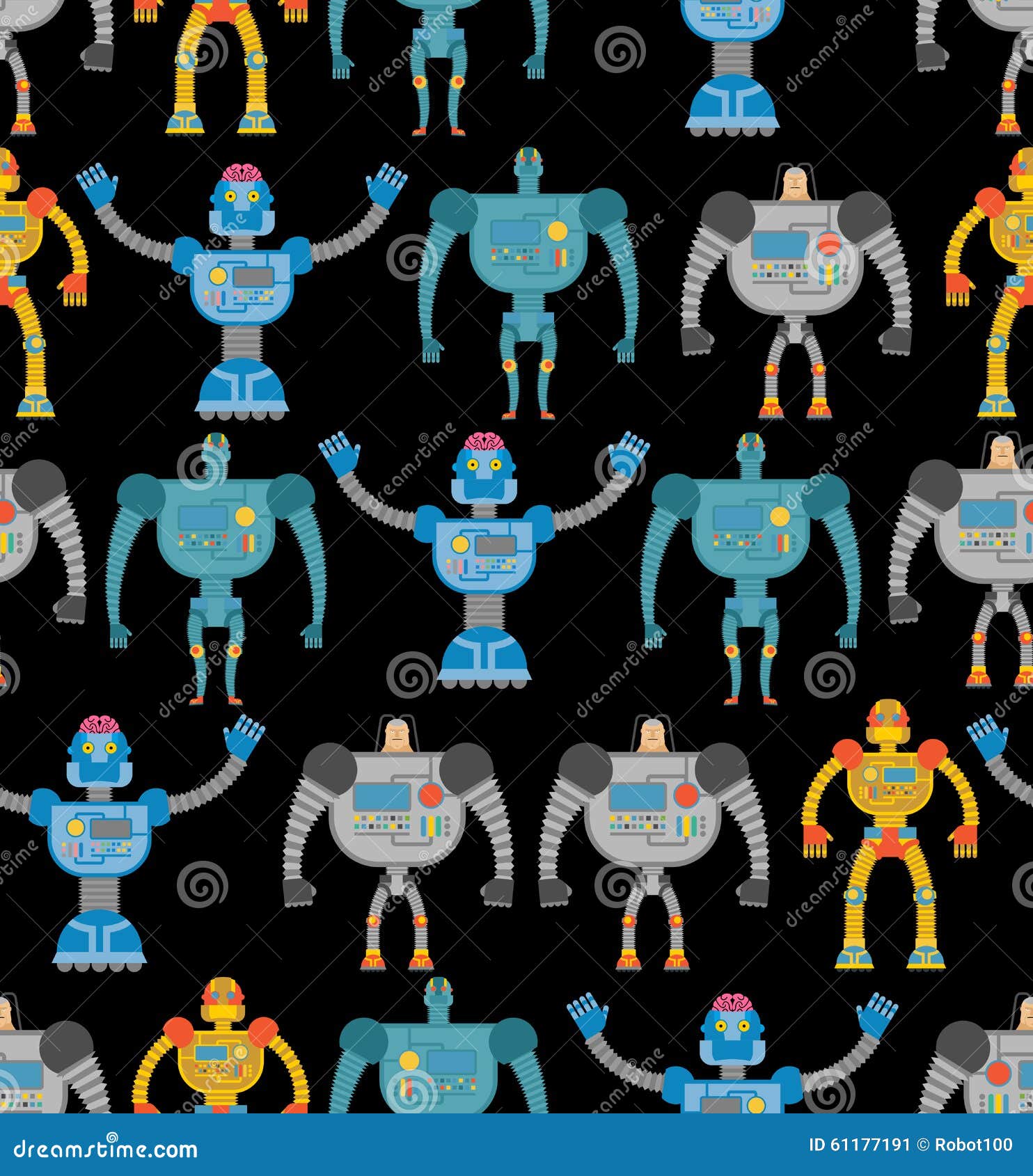 Robots Seamless Pattern. Cosmic Cyborgs Seamless Pattern Stock Vector ...