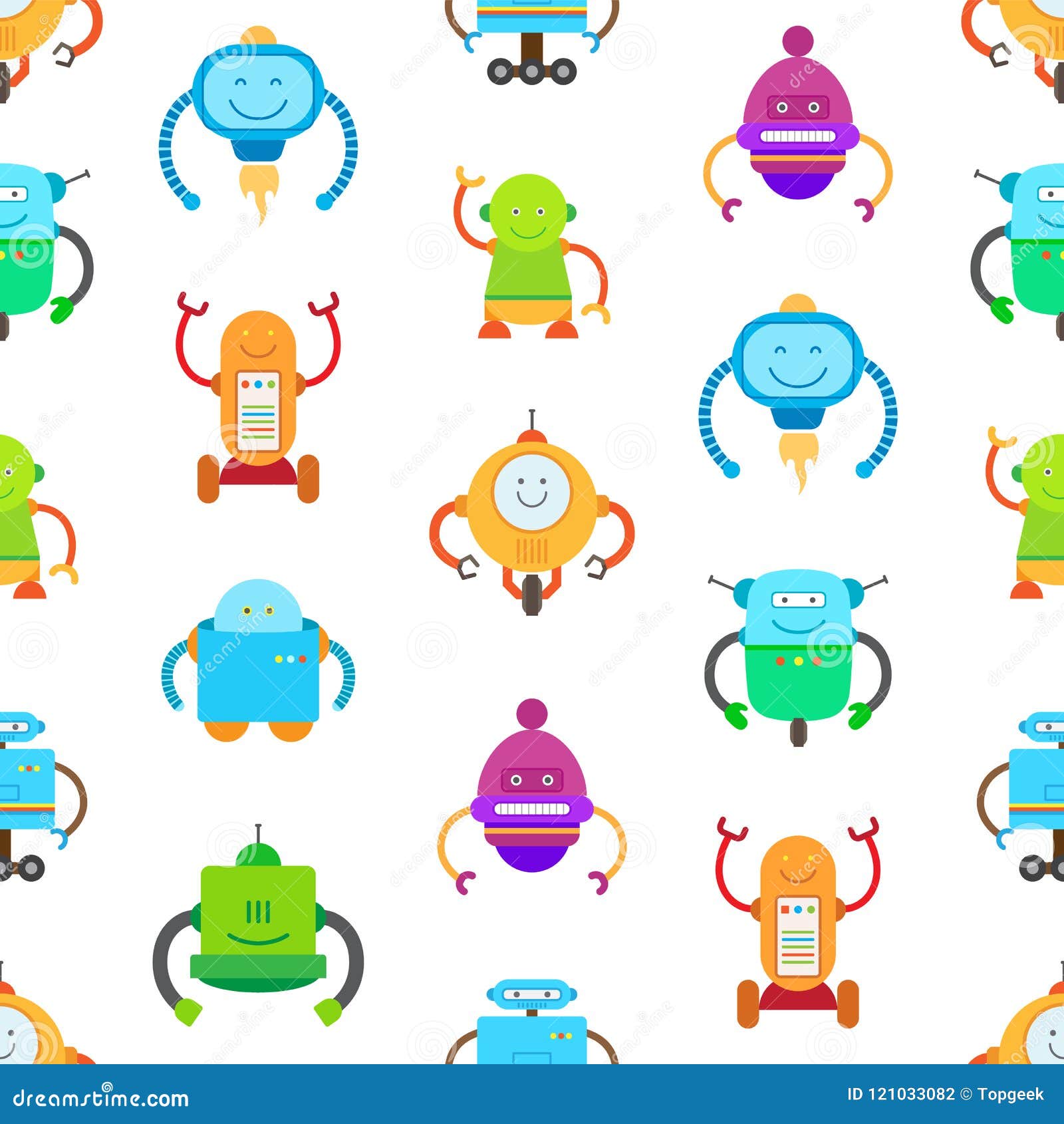 Robots and Seamless Pattern Vector Illustration Stock Vector ...