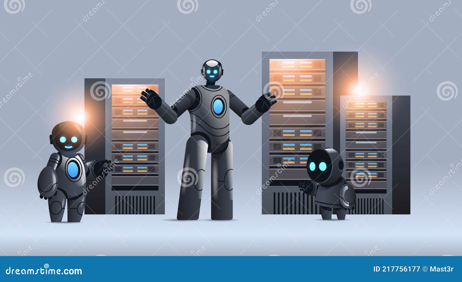 Robots in Server Room Big Cloud Data Analysis Artificial Intelligence ...