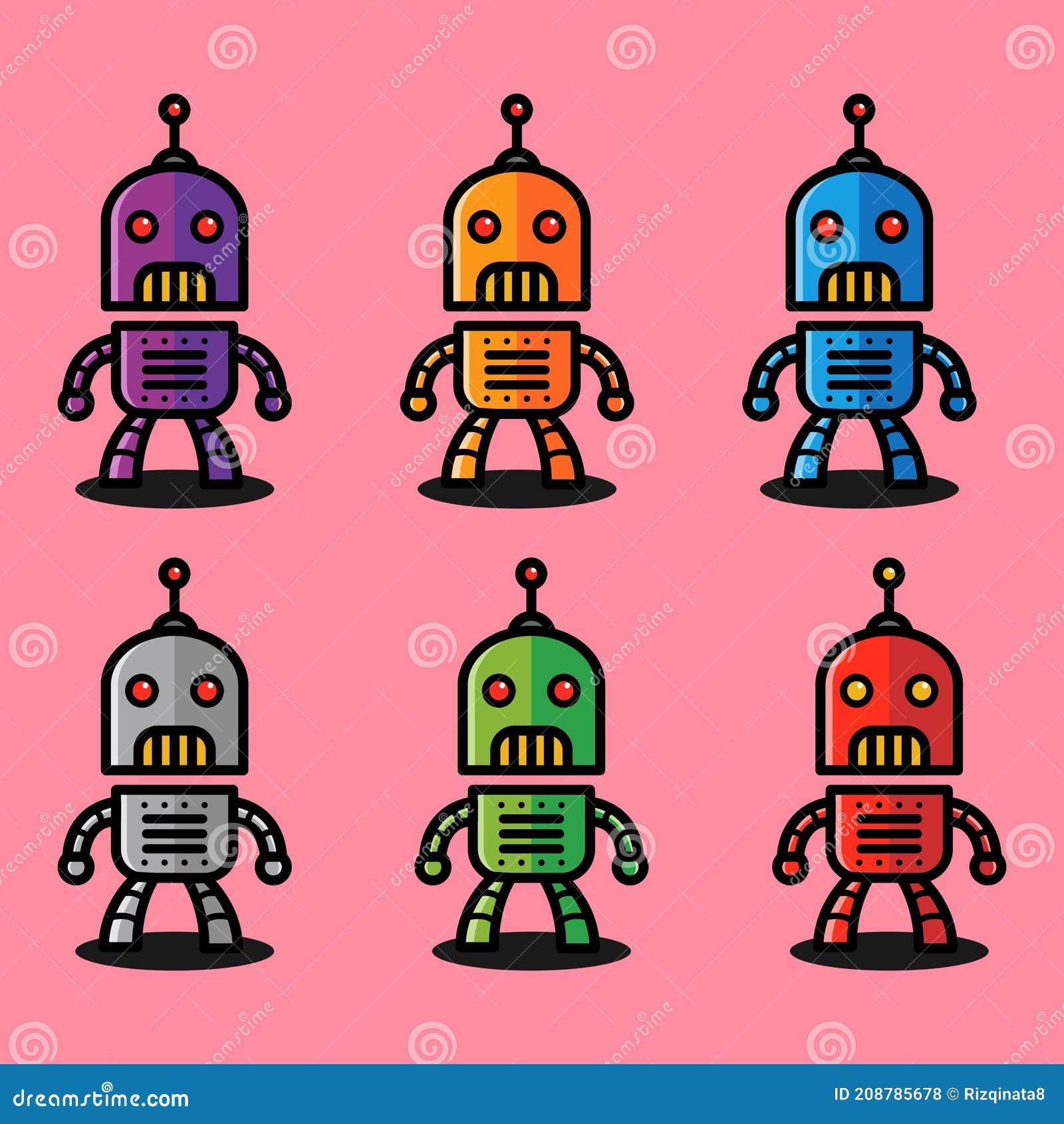 Robots Kawaii Character Vector Set. Robotic Animal Characters With ...
