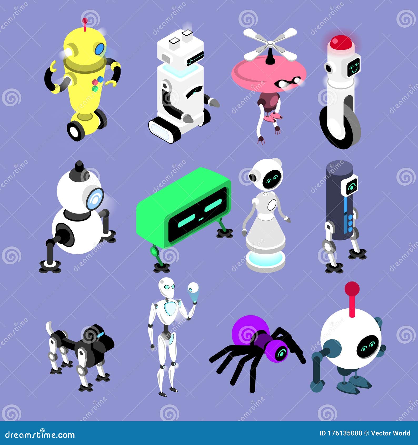 Robots Set in Isometric Style. Robot and Android Collection Isolated ...