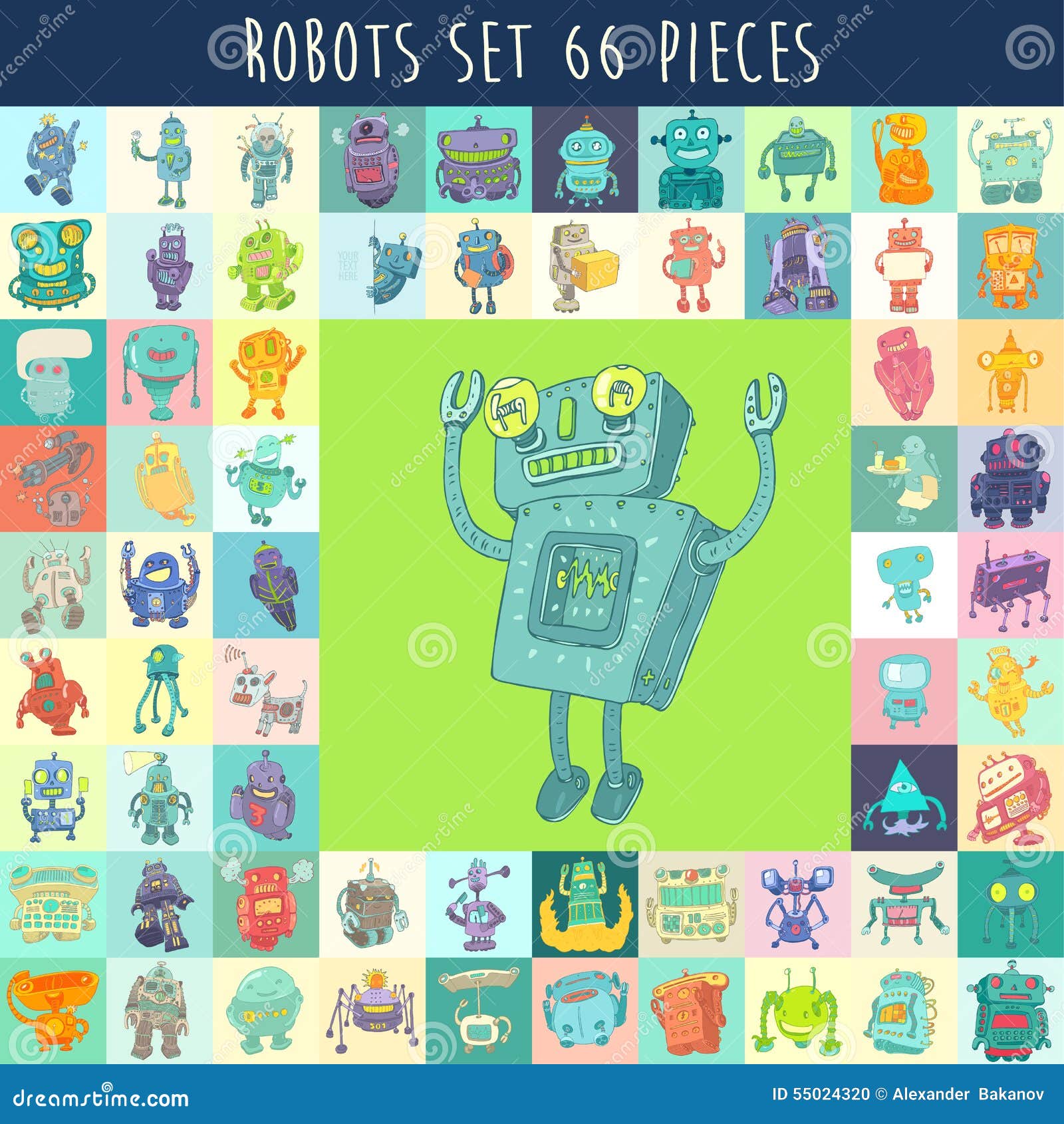 Robots Set, Vector Illustration, Hand Drawing Stock Vector ...