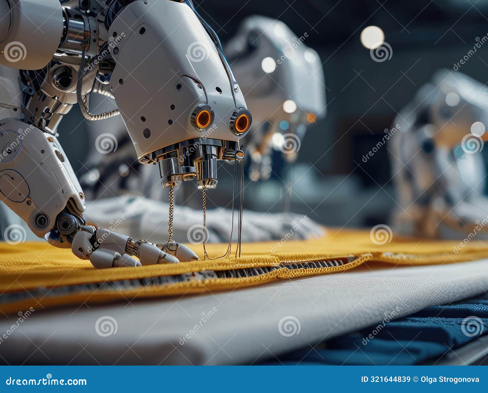 Robots Sewing Fabric. Futuristic Manufacturing Processes Stock Image ...