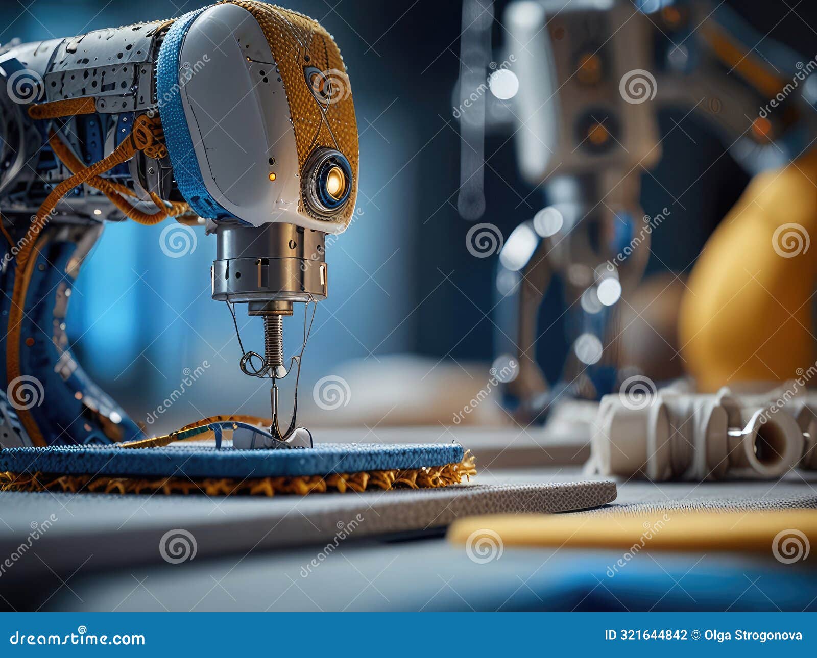 Robots Sewing Fabric. Futuristic Manufacturing Processes Stock Photo ...
