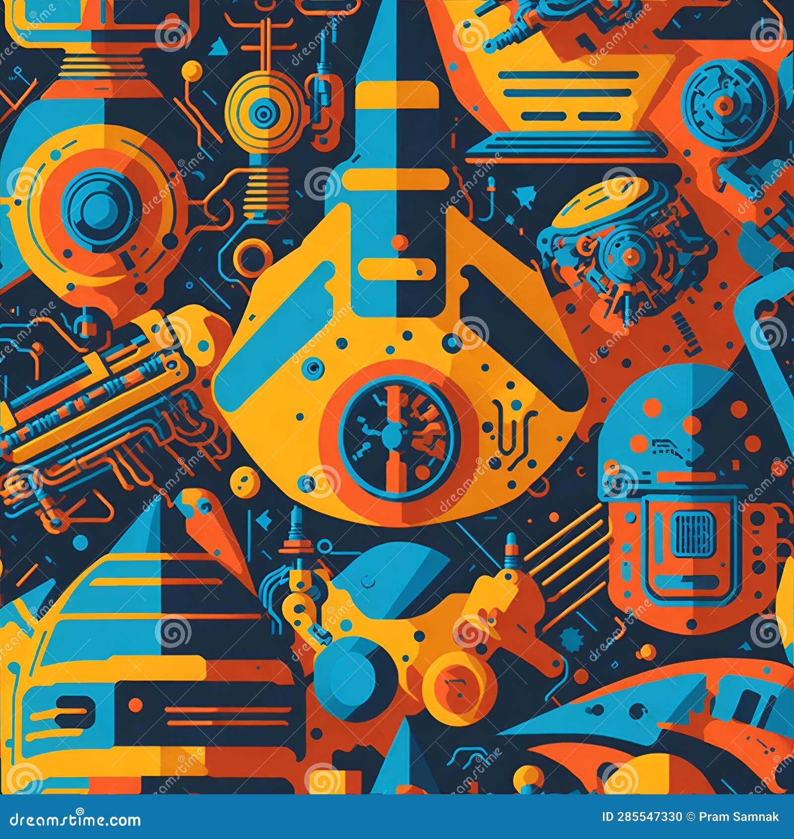 Robots, Spaceships Graphic Digital Art Patterns Inspired by Technology ...