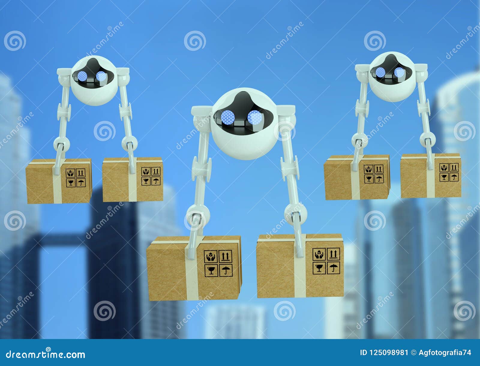 Robots, Spherical Drones Flying With Box In Their Claws Stock Image ...