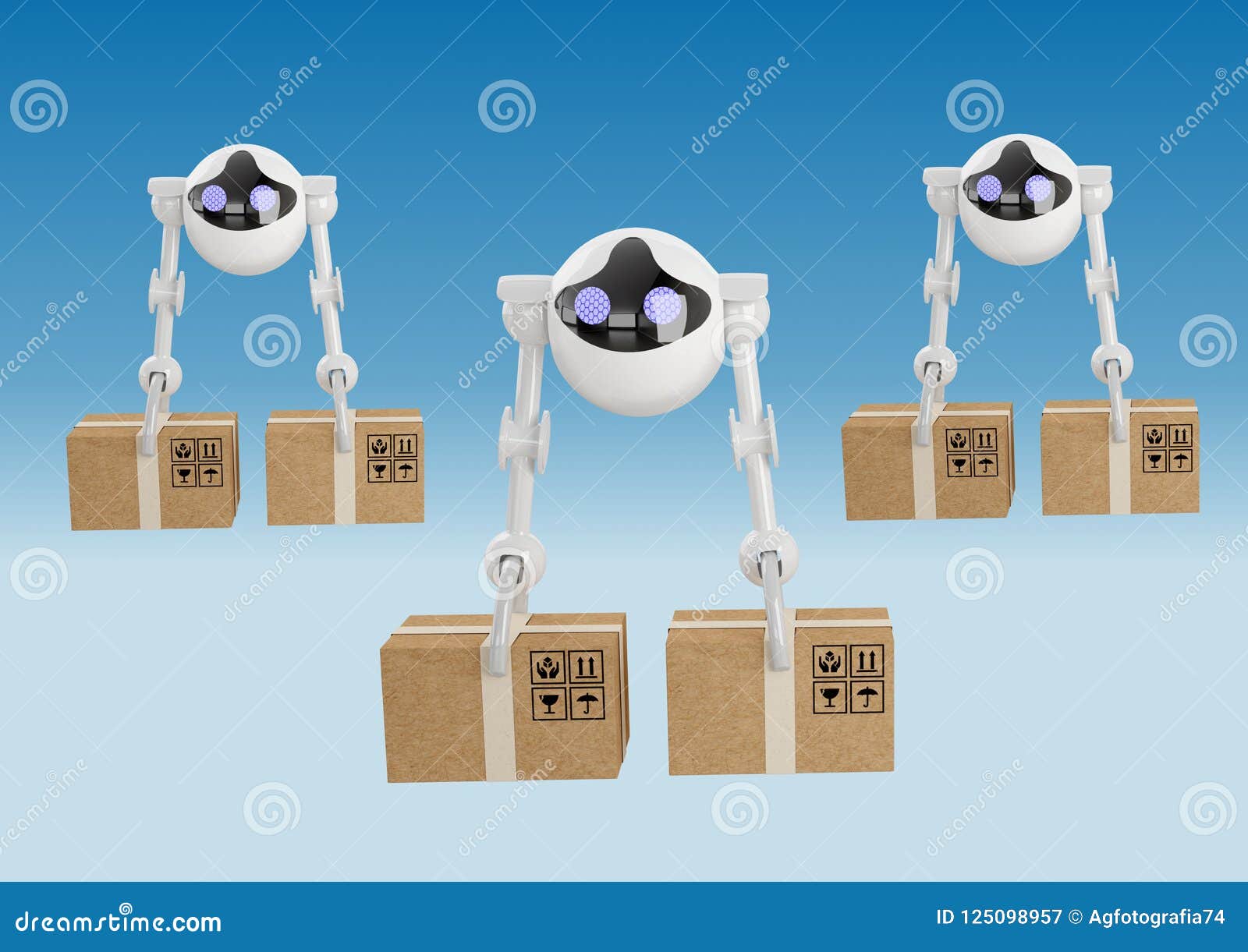 Robots, Spherical Drones Flying With Box In Their Claws Stock Image ...
