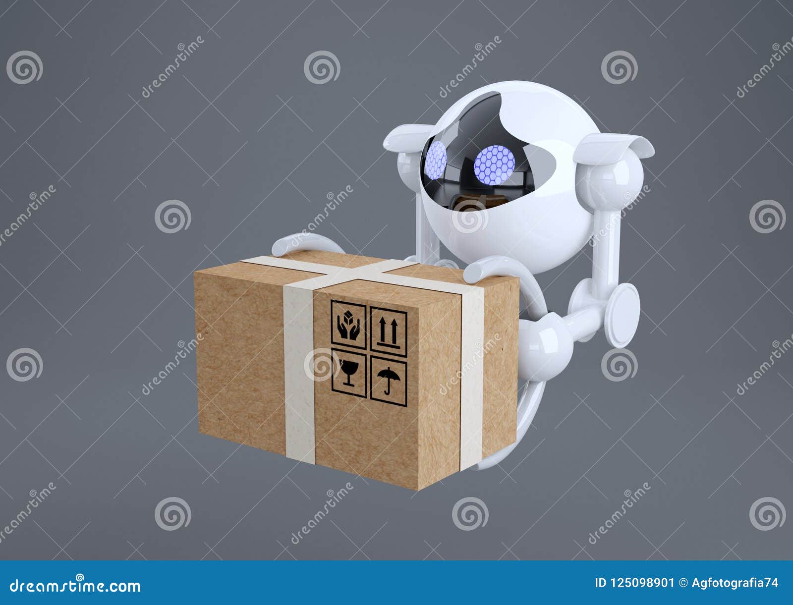 Robots, Spherical Drones Flying With Box In Their Claws Stock ...