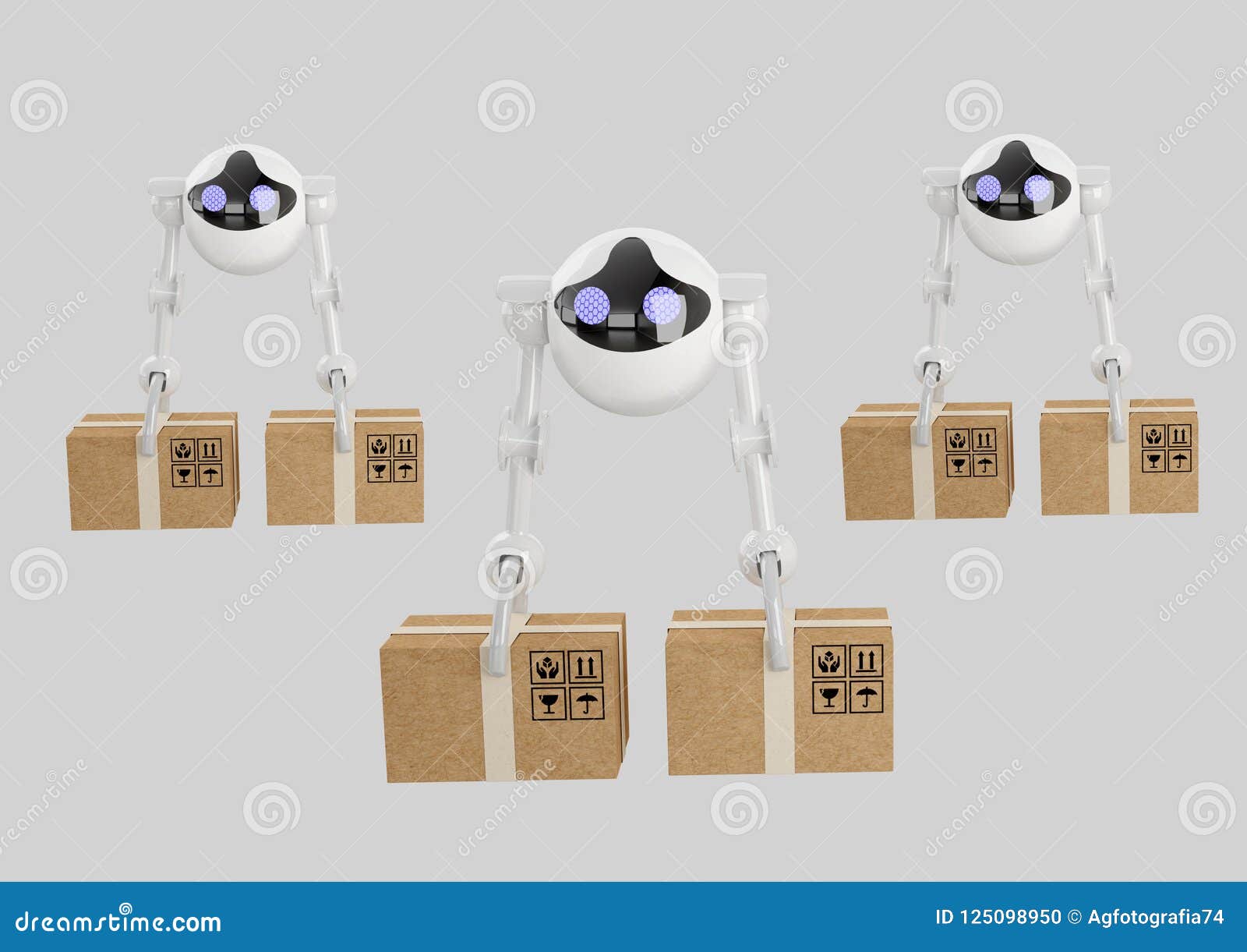 Robots, Spherical Drones Flying With Box In Their Claws Stock Image ...