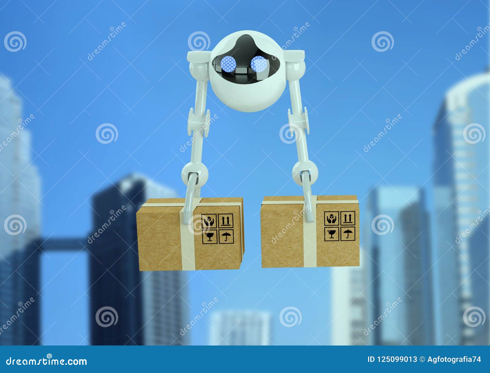 Robots, Spherical Drones Flying With Box In Their Claws Stock Image ...