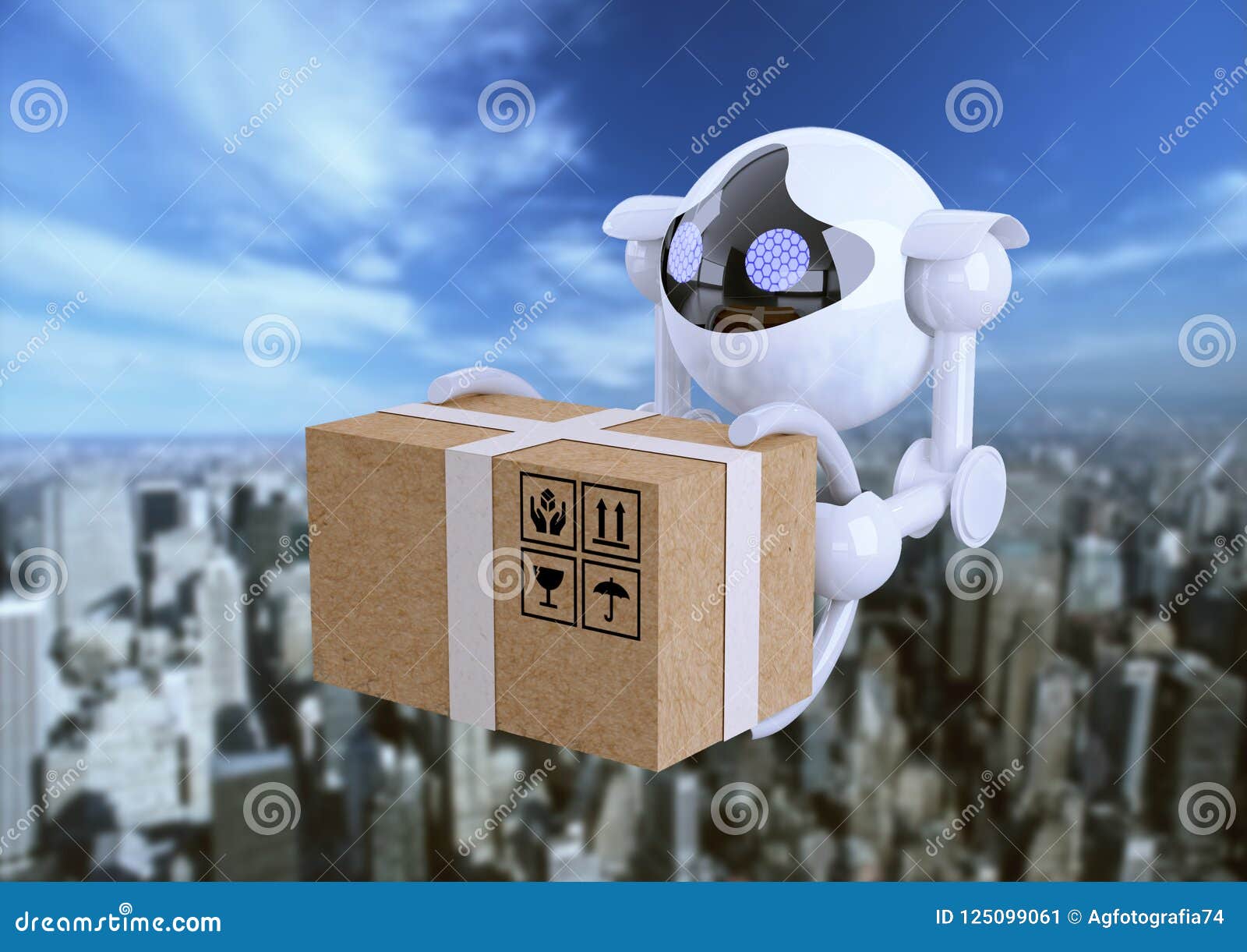 Robots, Spherical Drones Flying With Box In Their Claws Stock Image ...