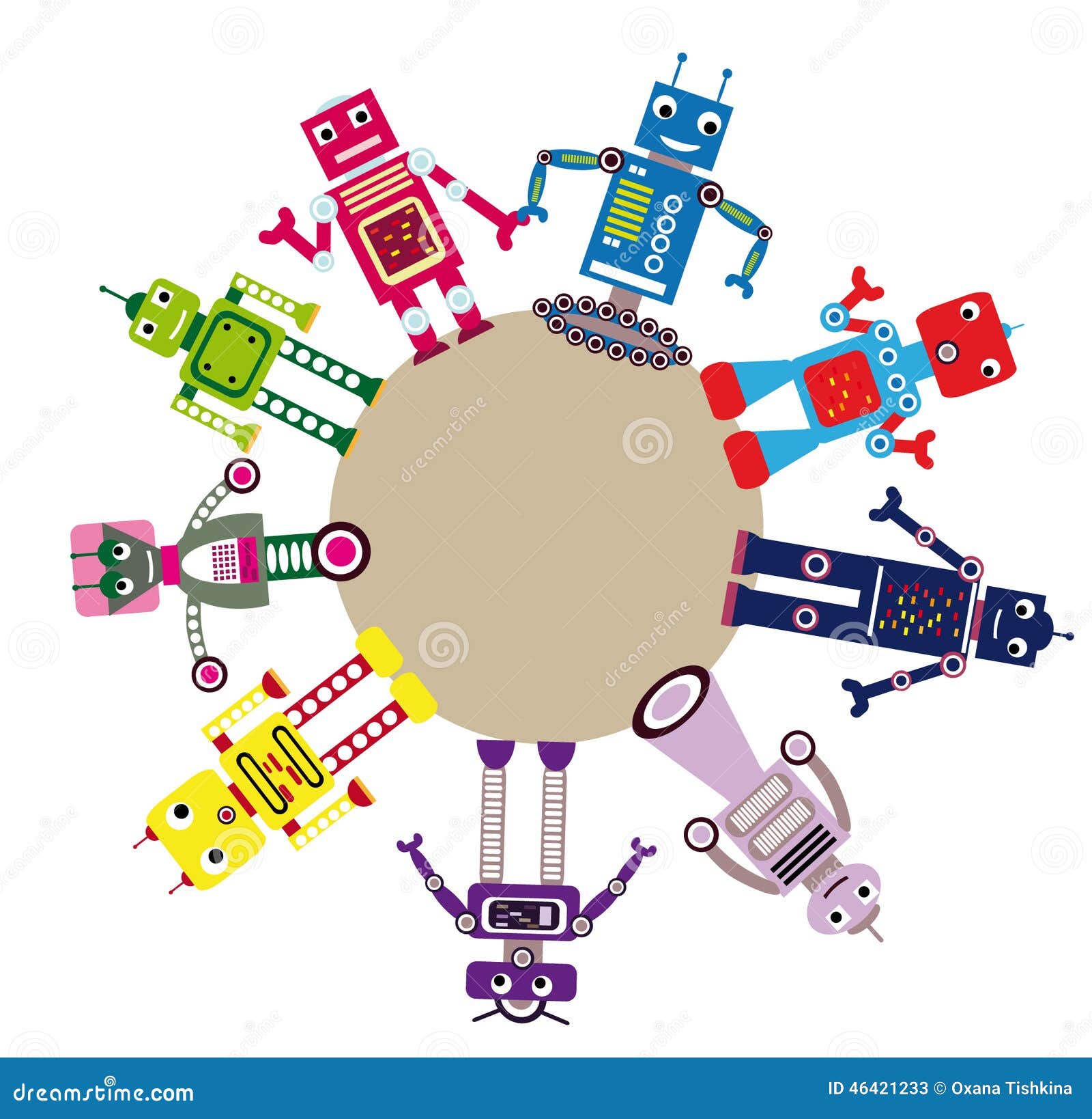 Robots staying on circle stock vector. Illustration of decorated - 46421233