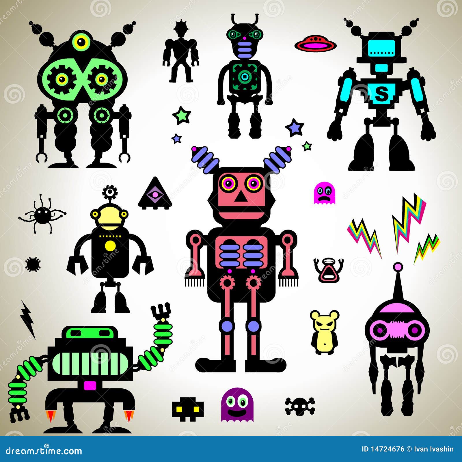 Robots stickers stock vector. Illustration of metal, cute - 14724676