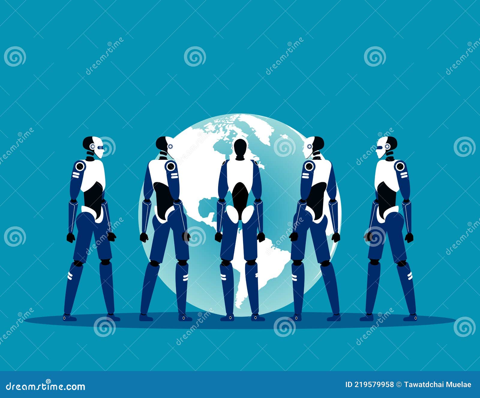 Robots Surround The World Of Mankind. Artificial Intelligence Vector ...