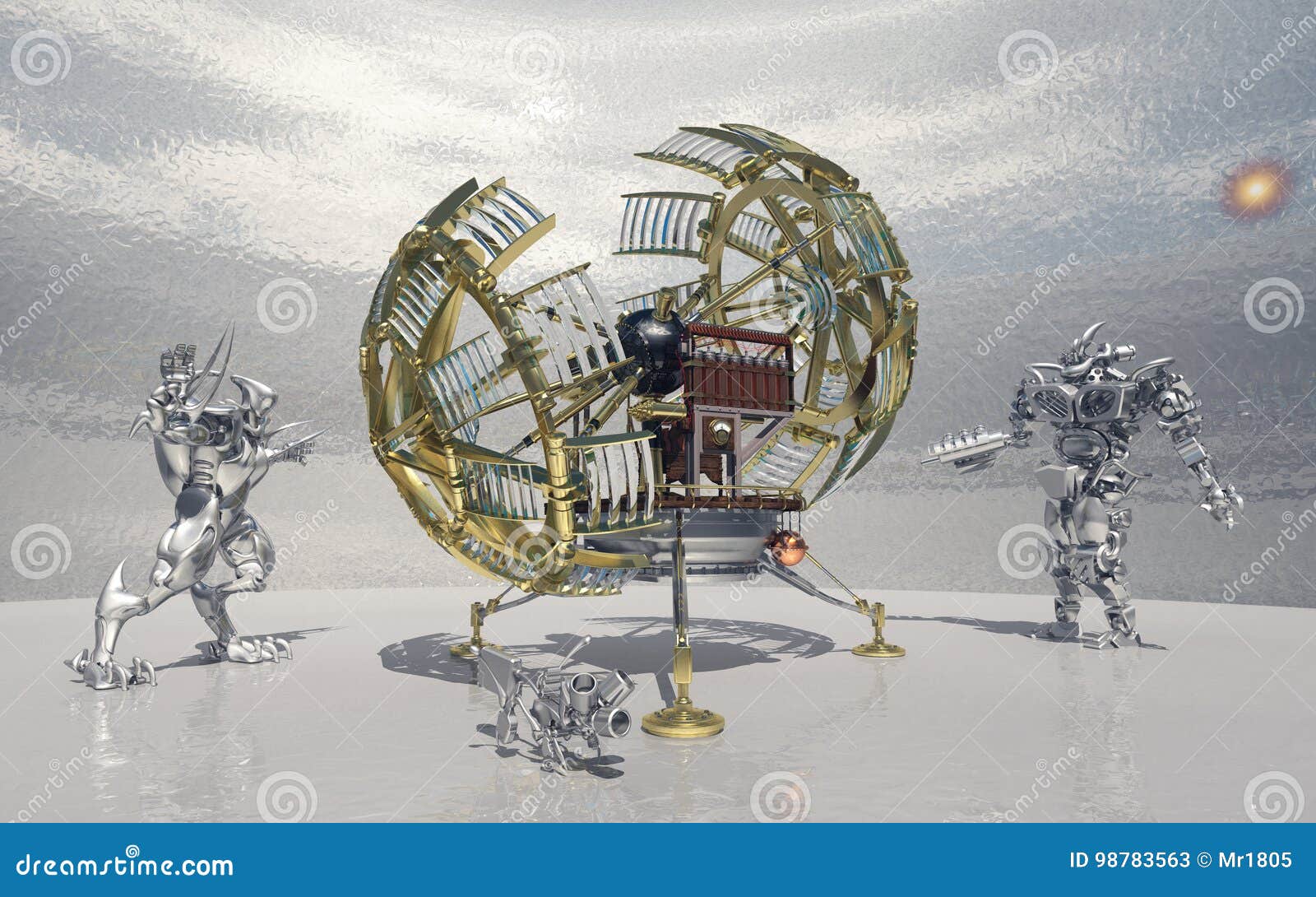 Robots and time machine stock illustration. Illustration of time - 98783563