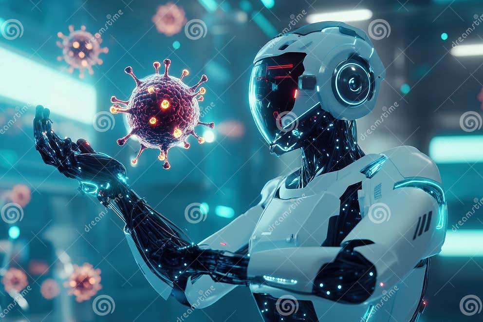 Robots Actively Neutralizing Harmful Viruses in a Futuristic Laboratory ...