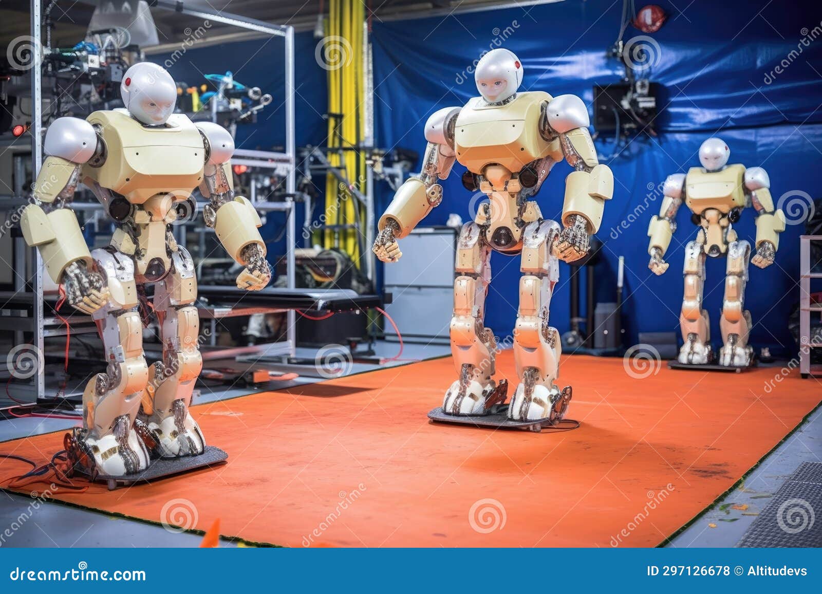 Robots Warming Up on a Gymnastics Mat Stock Photo - Image of artificial ...