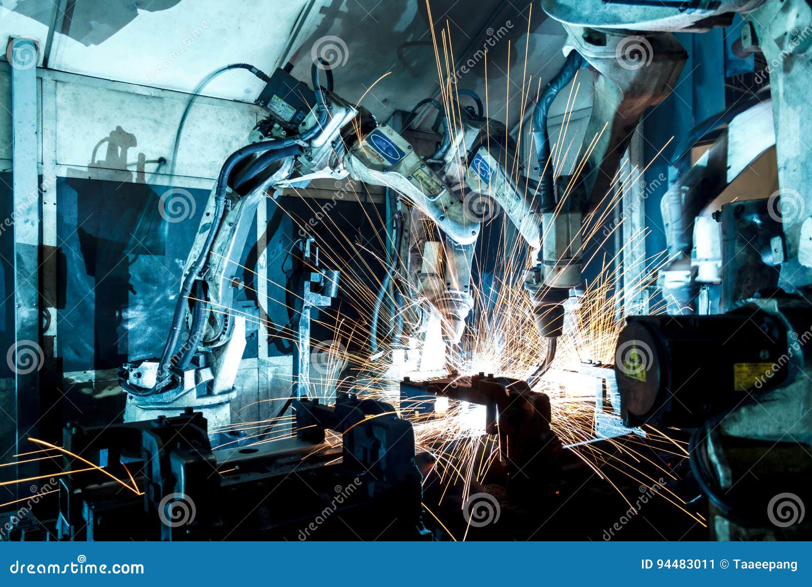 Robots Welding in a Car Factory Stock Image - Image of heavy, machine ...