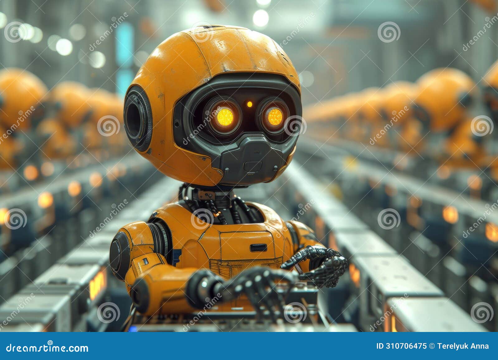 Robots Work in Factory. a Robots To Help a Worker Check Shipping Stock ...