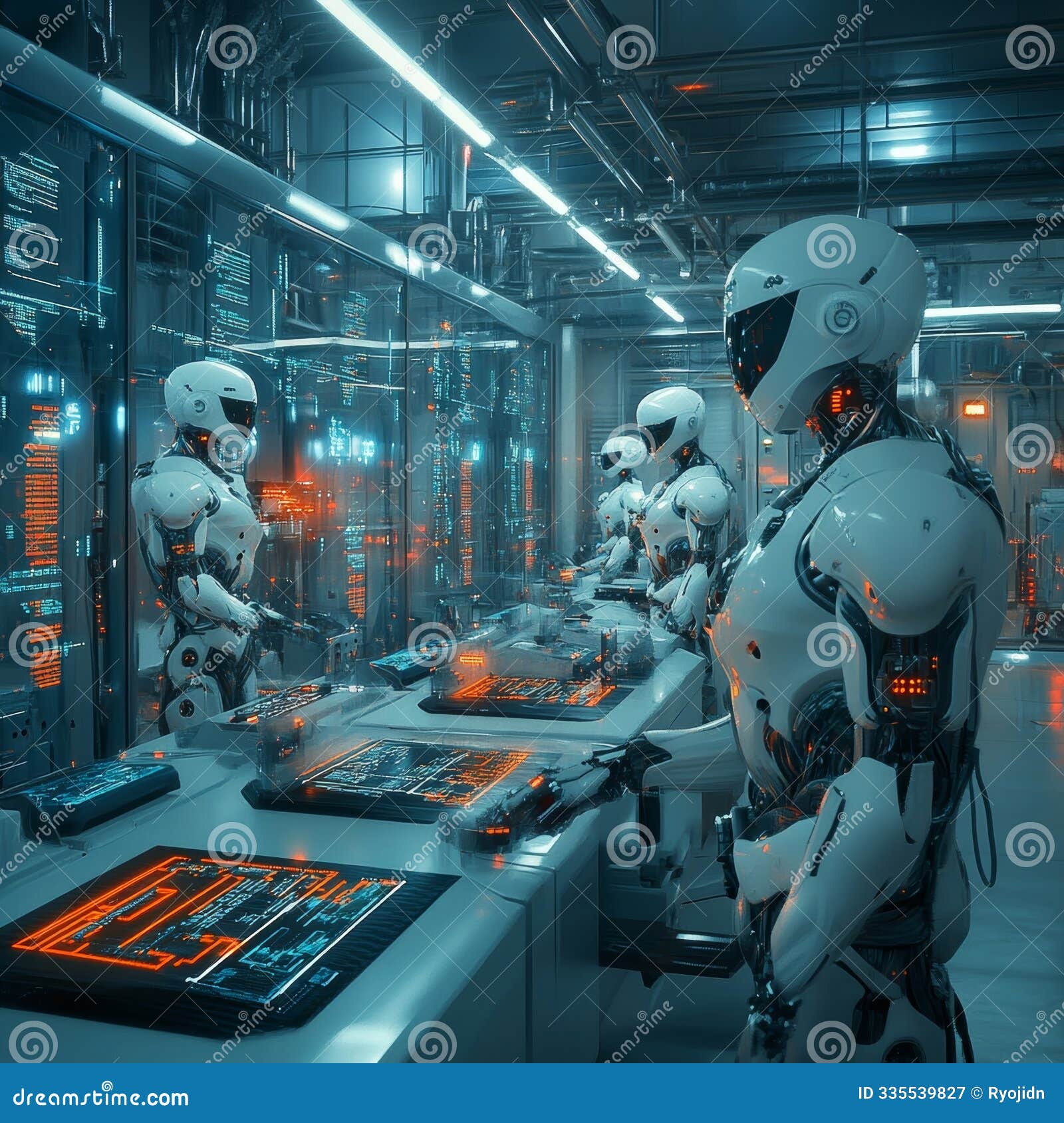 Robots at Work stock illustration. Illustration of cybernetics - 335539827