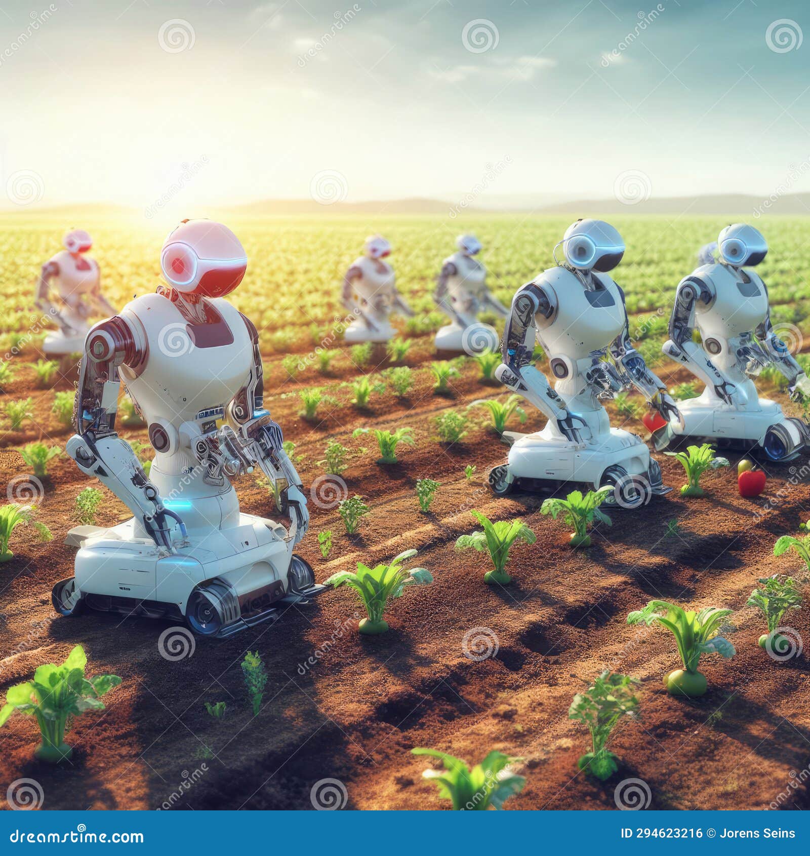 Robots Work in the Vegetable Field Stock Illustration - Illustration of ...