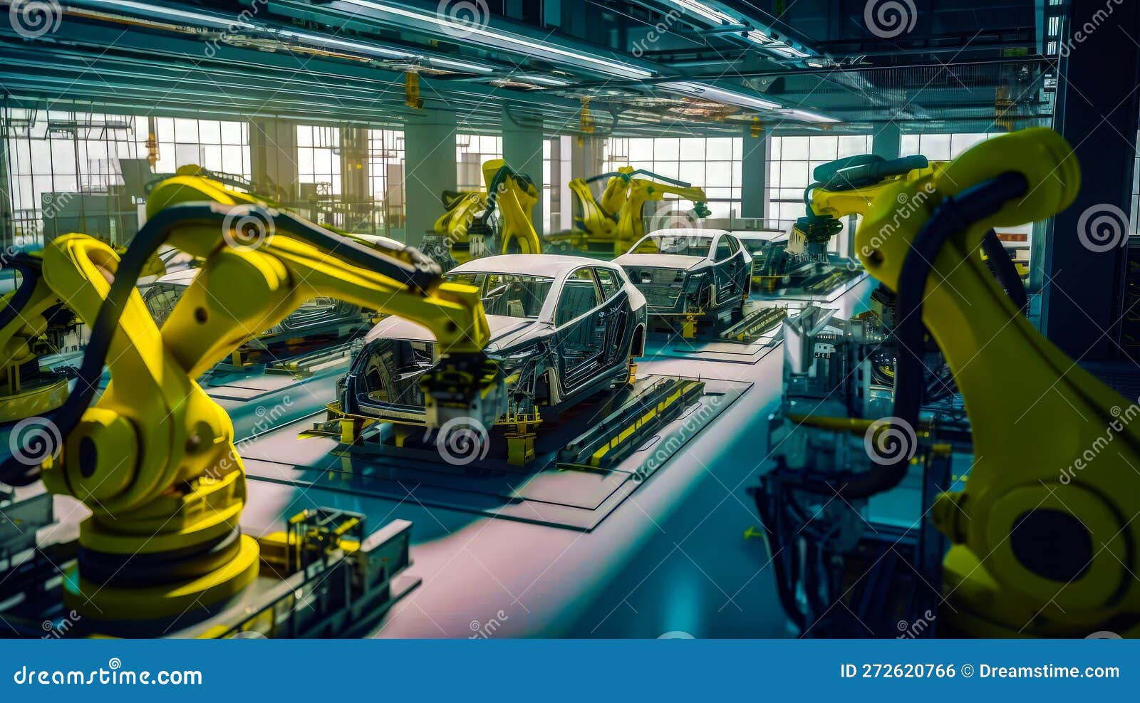 Robots Working in an Assembly Line in Factory. Generative AI Stock Photo - Image of factory ...