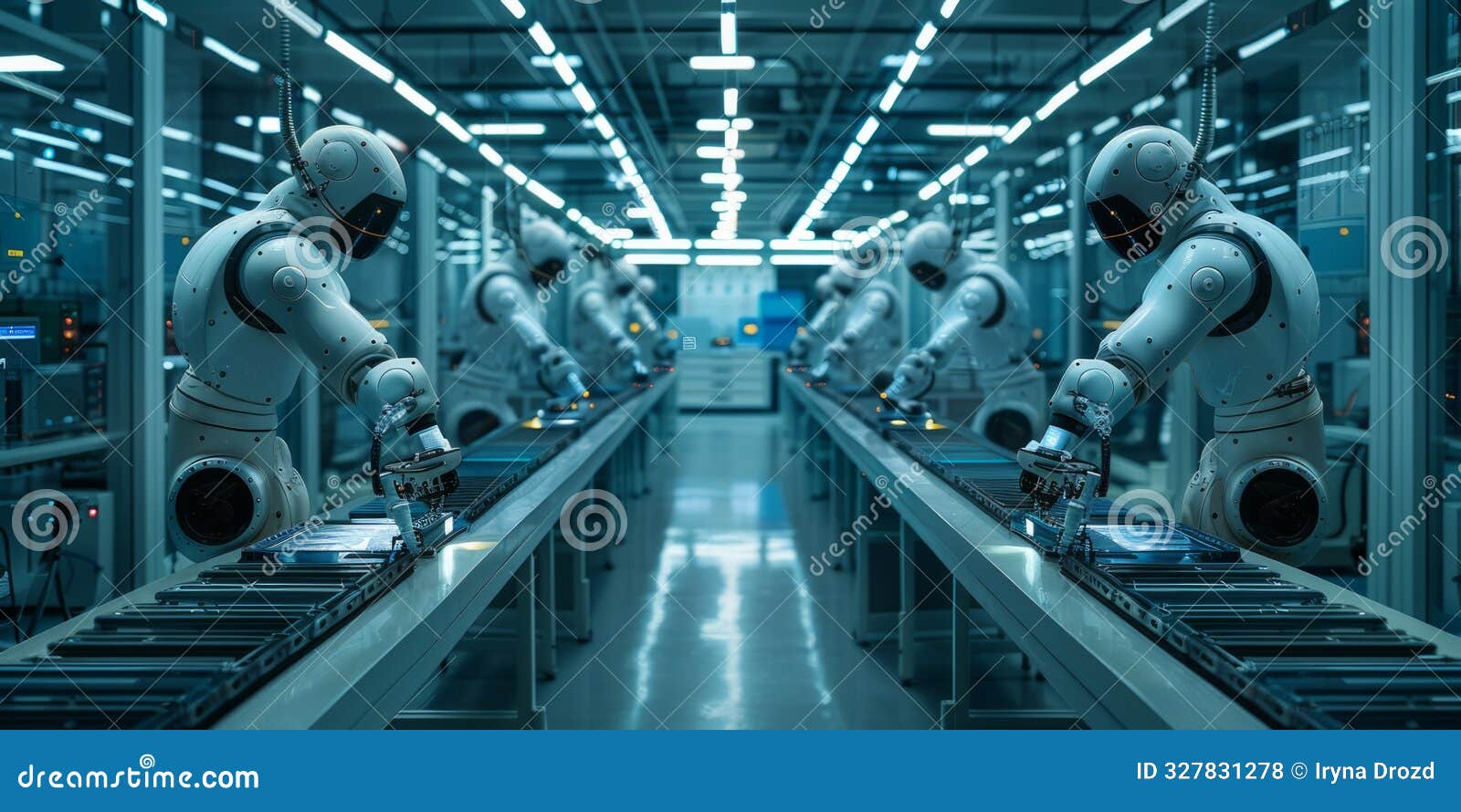 Robots Working on an Automated Assembly Line in a High-tech Factory Stock Photo - Image of ...