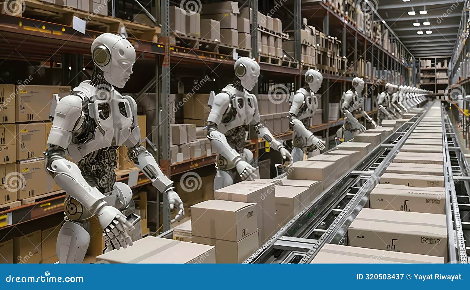 Robots Working in Automated Warehouse Packaging Boxes Generated with AI ...