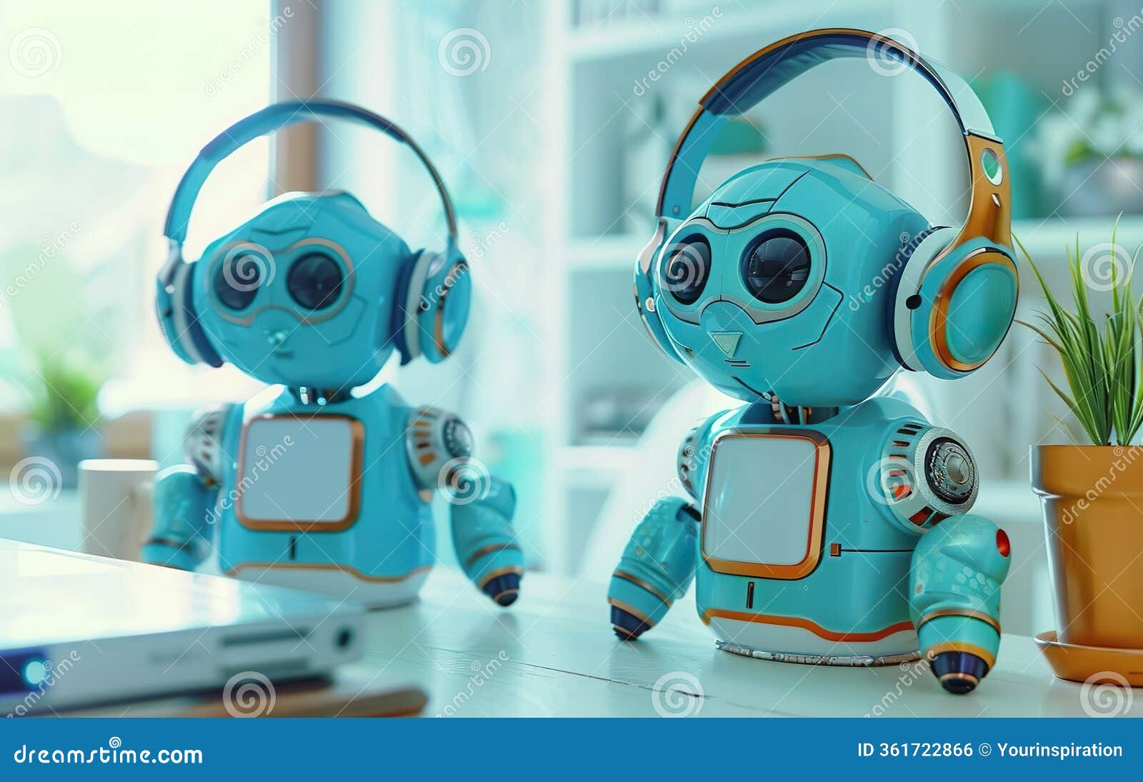 Robots Working in Call Center Modern Office. AI Centered World Concept ...