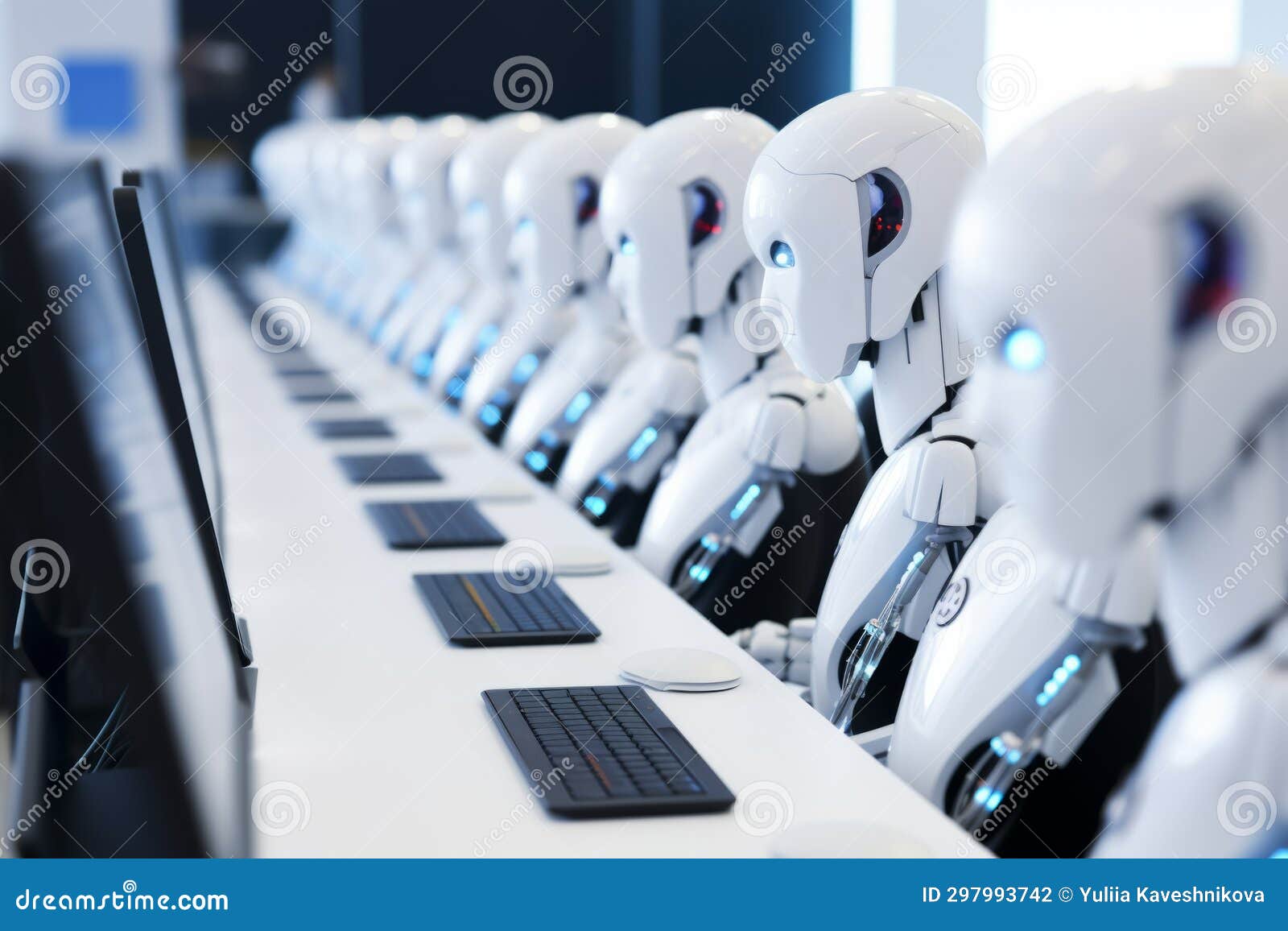 Robots Working Computer Monitor Artificial Intelligence Cyborg Team ...