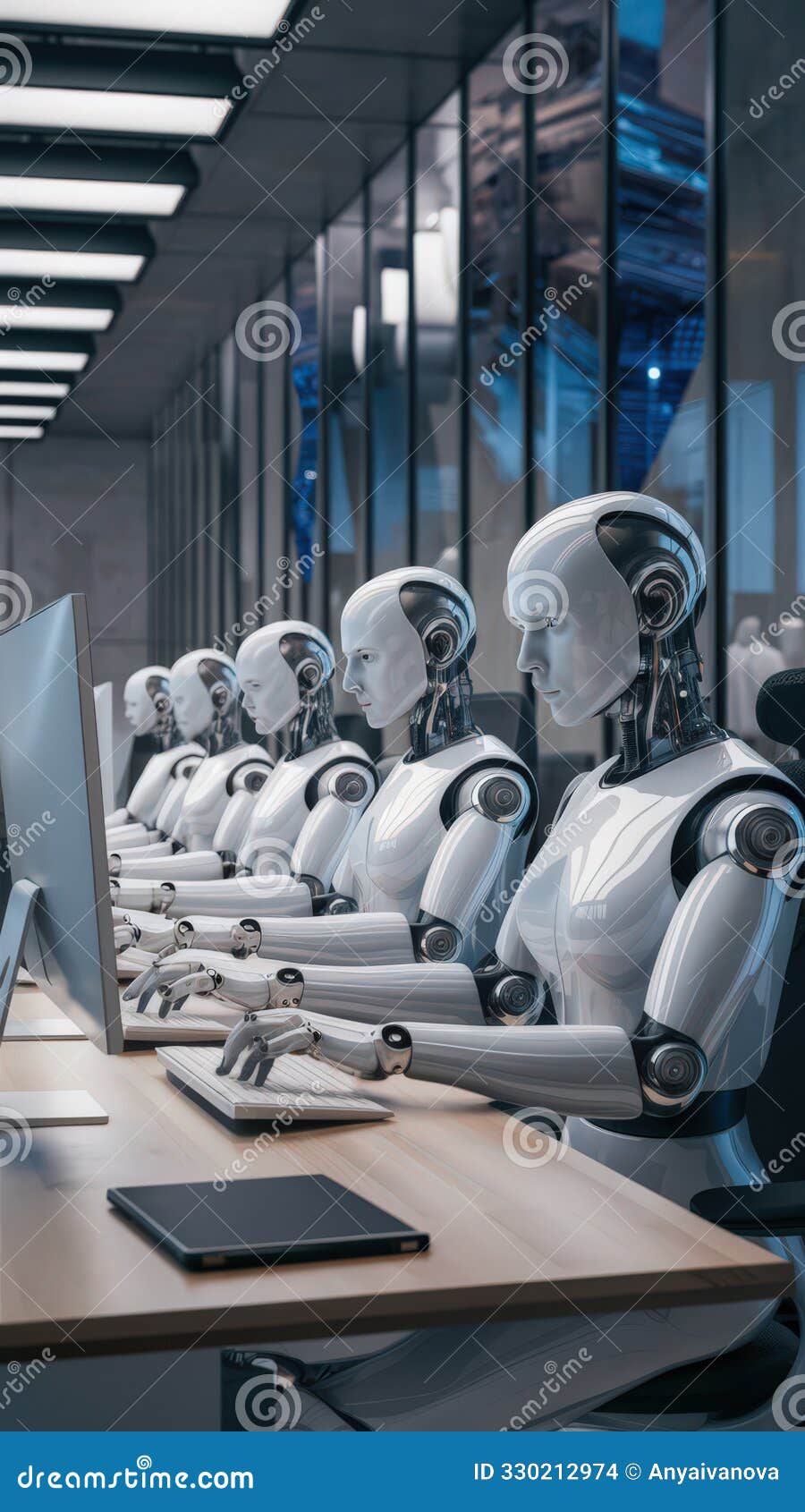 Robots Working in Modern Office Stock Photo - Image of robots, computer ...