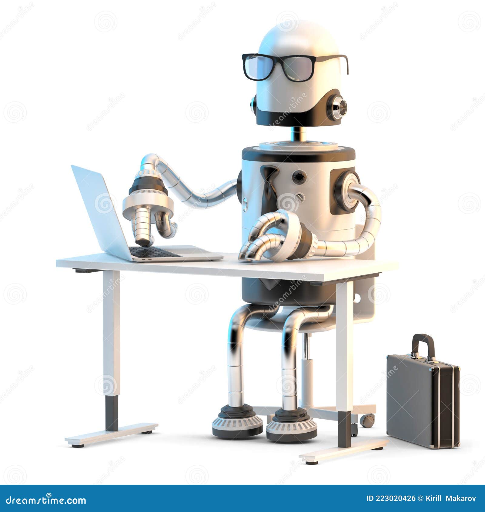 Robots Working in the Office. 3D Illustration Stock Illustration ...