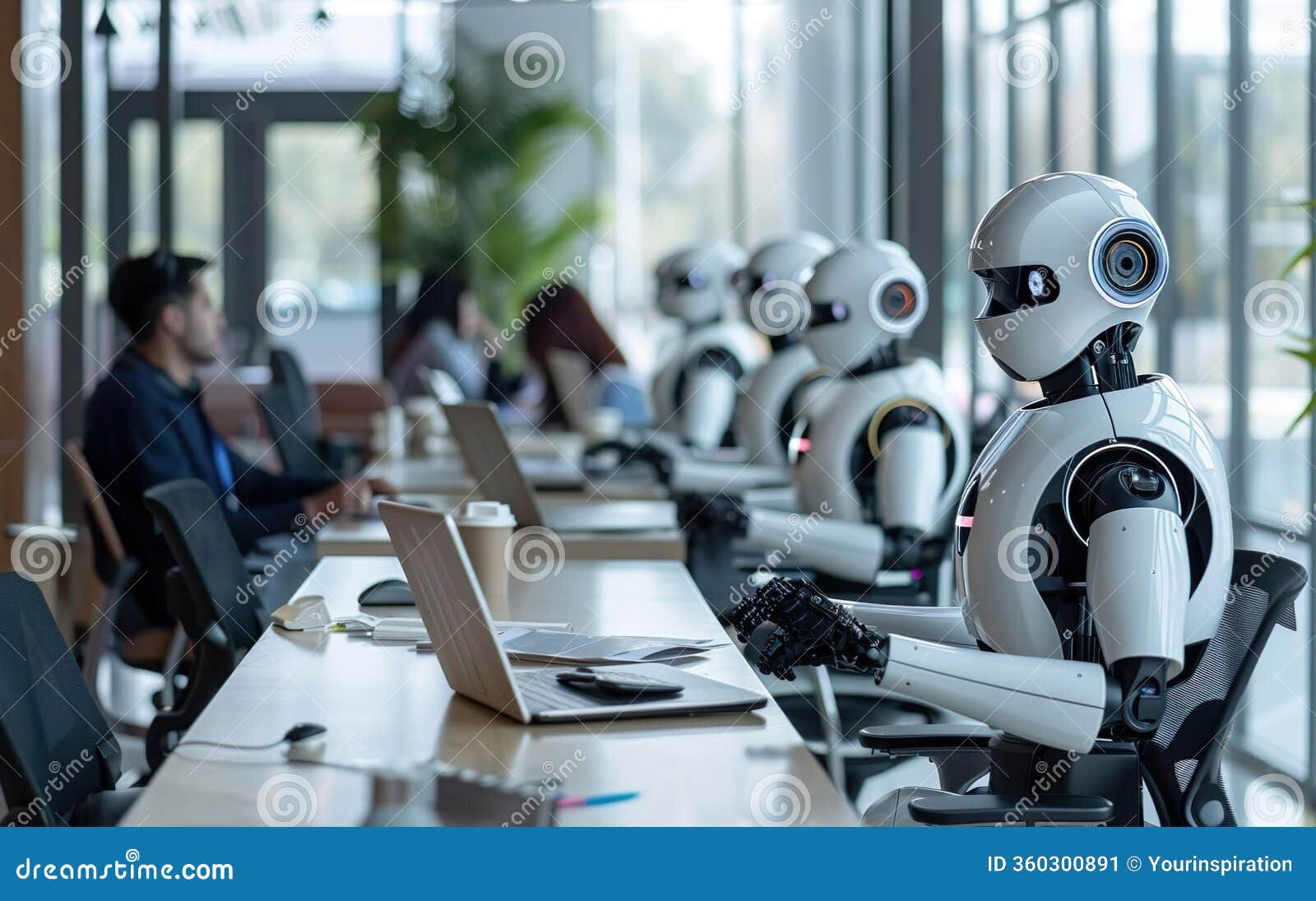 Robots Working in the Office Together. AI Centered World Concept Stock ...