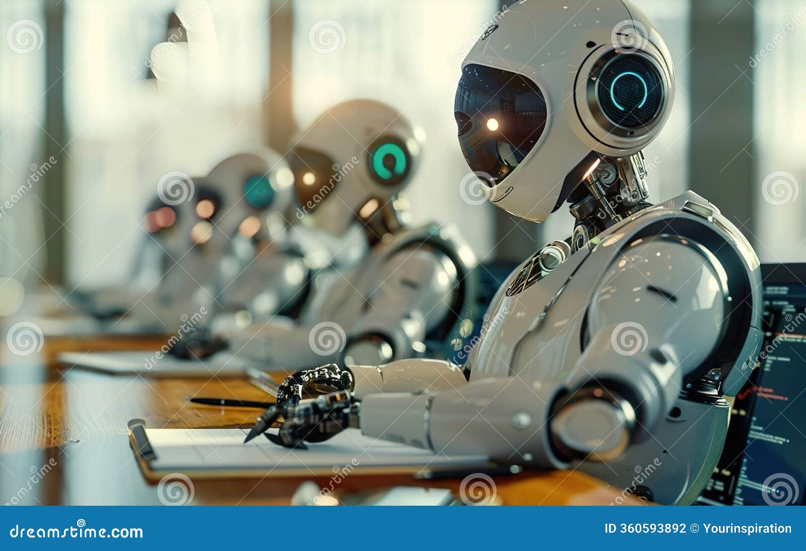 Robots Working in the Office Together. AI Centered World Concept Stock ...