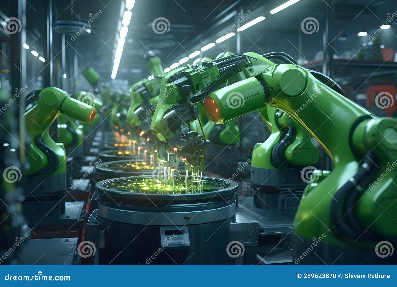 Robots Working on a Plant in a Factory. AI Generated Stock Illustration ...