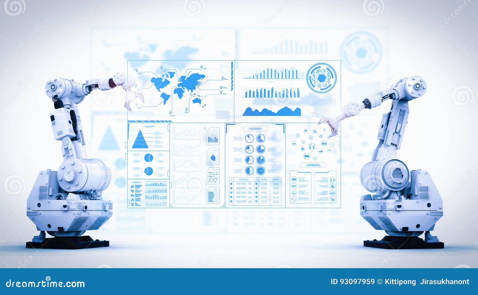 Robots Working with Virtual Display Stock Image - Image of industry ...