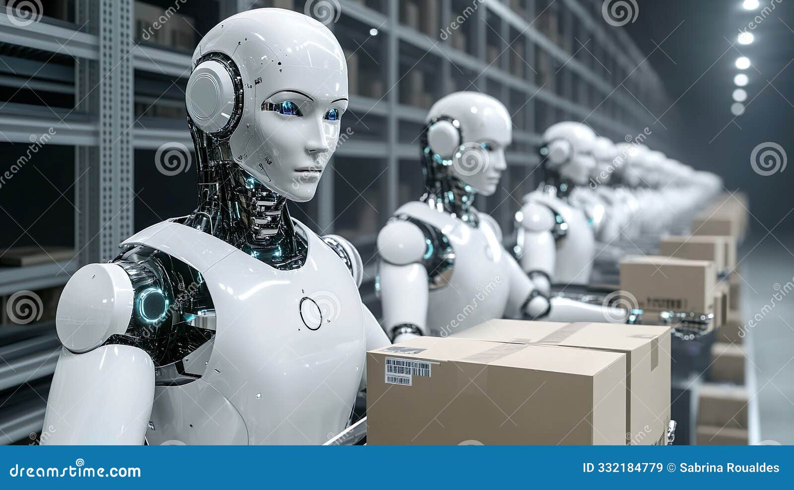 Robots Working Warehouse Packaging Boxes Ship Automation Technology AI ...