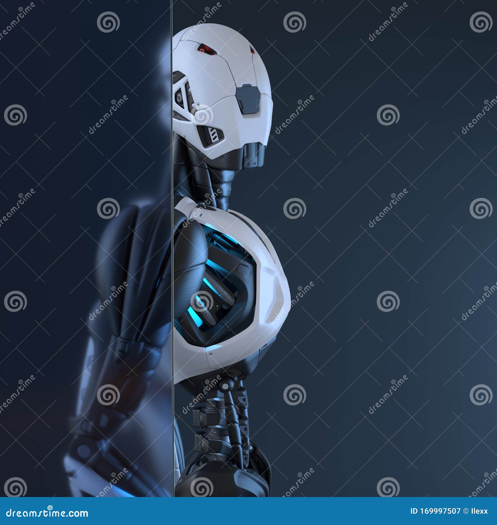 Robotstands Behind of Glass Wall Stock Illustration - Illustration of ...