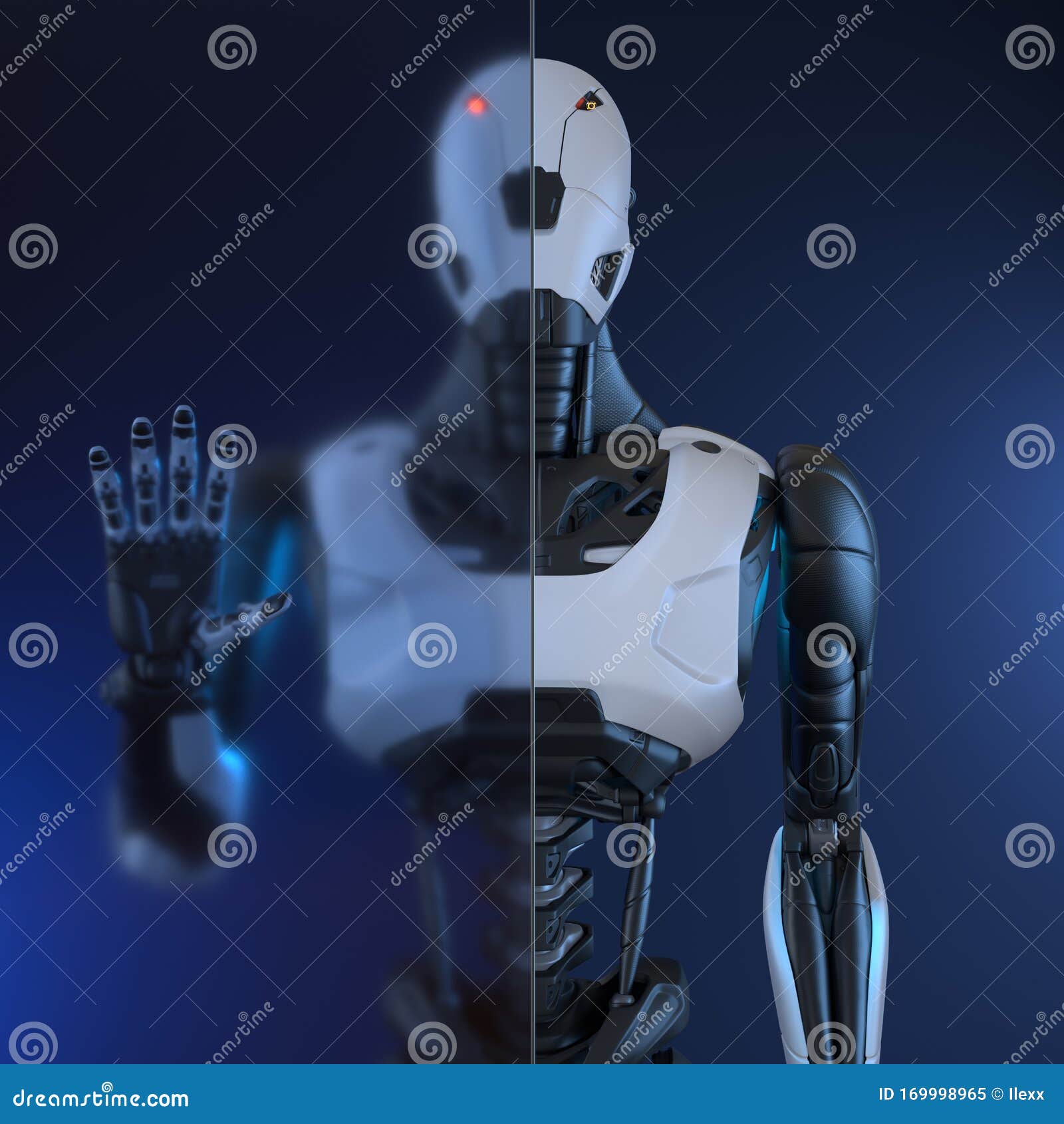 Robotstands in Front of Glass Wall Stock Illustration - Illustration of ...