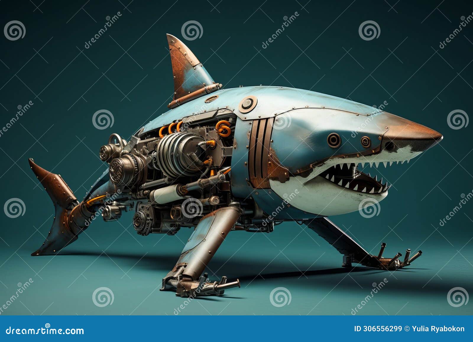 Robust Blue Mechanical Shark Gears. Generate Ai Stock Illustration ...