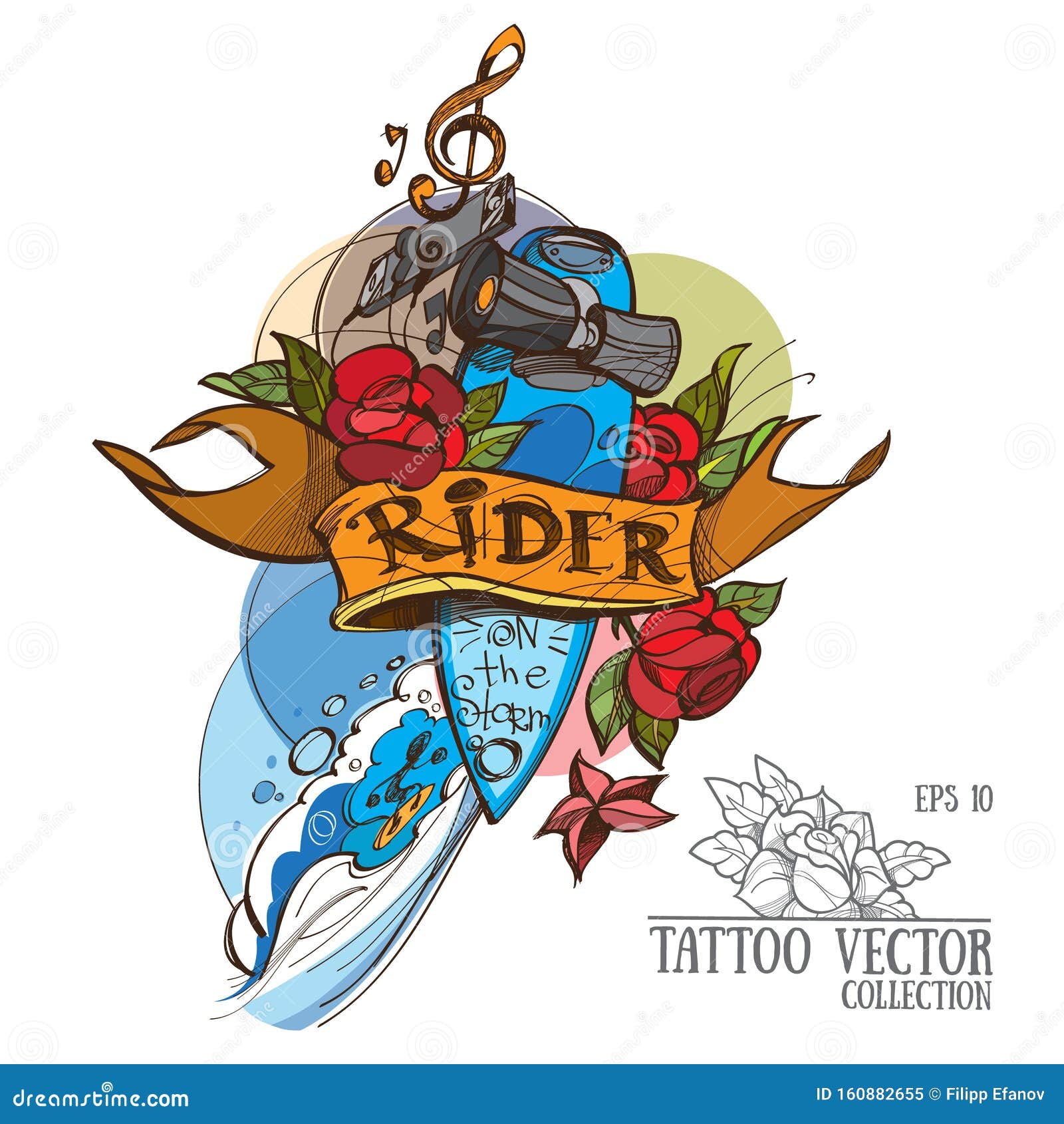 Rochen Und Brandung Farbskizze Einer Tattoo Stockbild - Bild von reiten ...