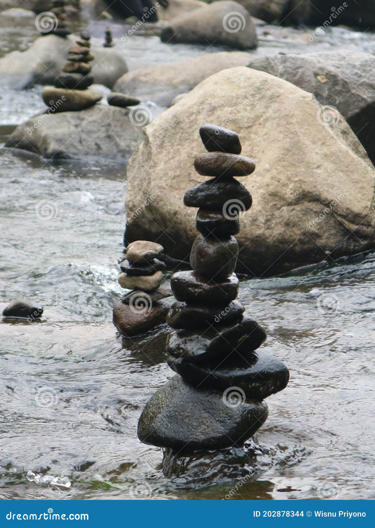 Rock Balancing on the River Stock Photo - Image of monument, coast ...