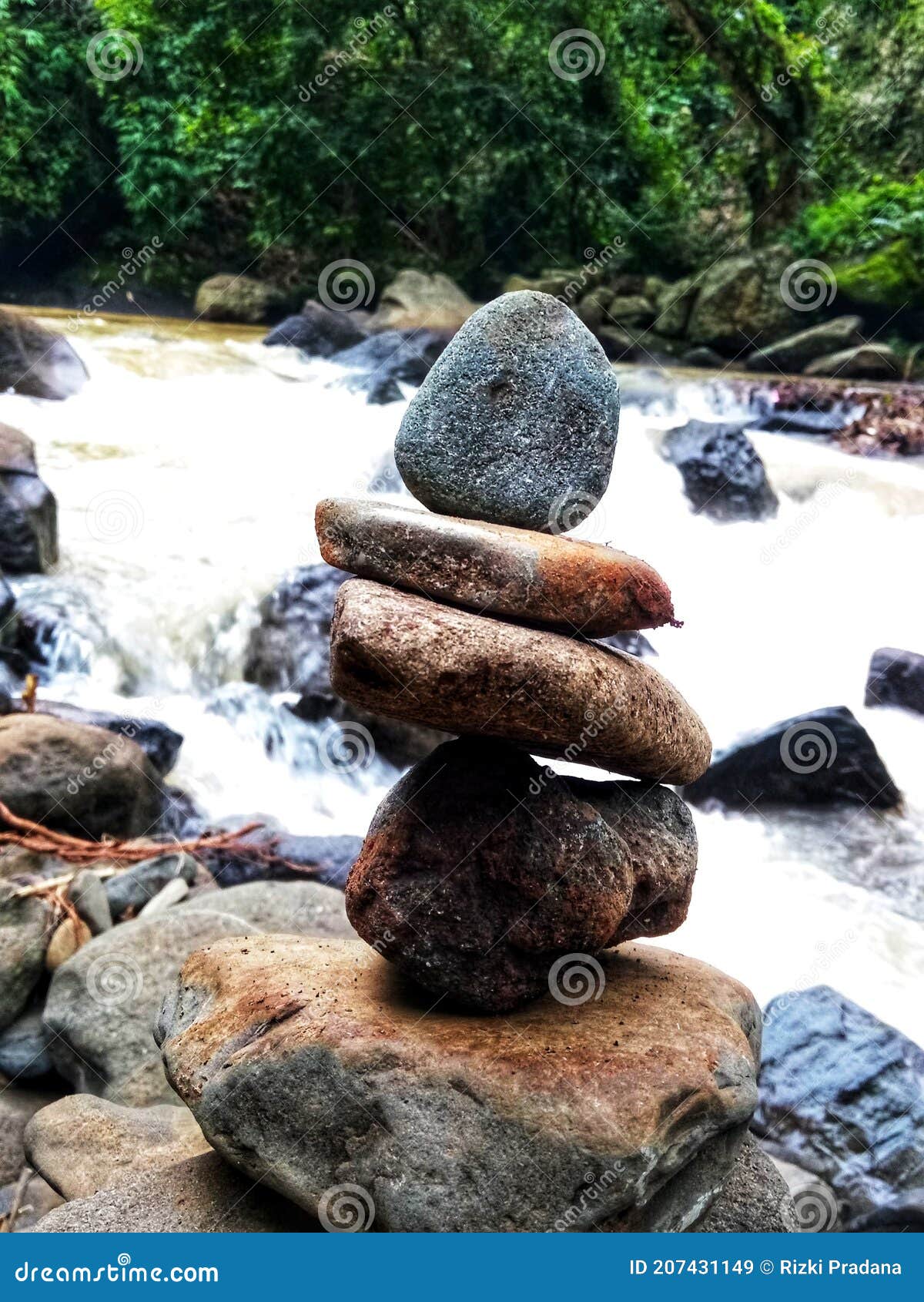 Rock Balancing on River Side Stock Image - Image of forest, nature ...