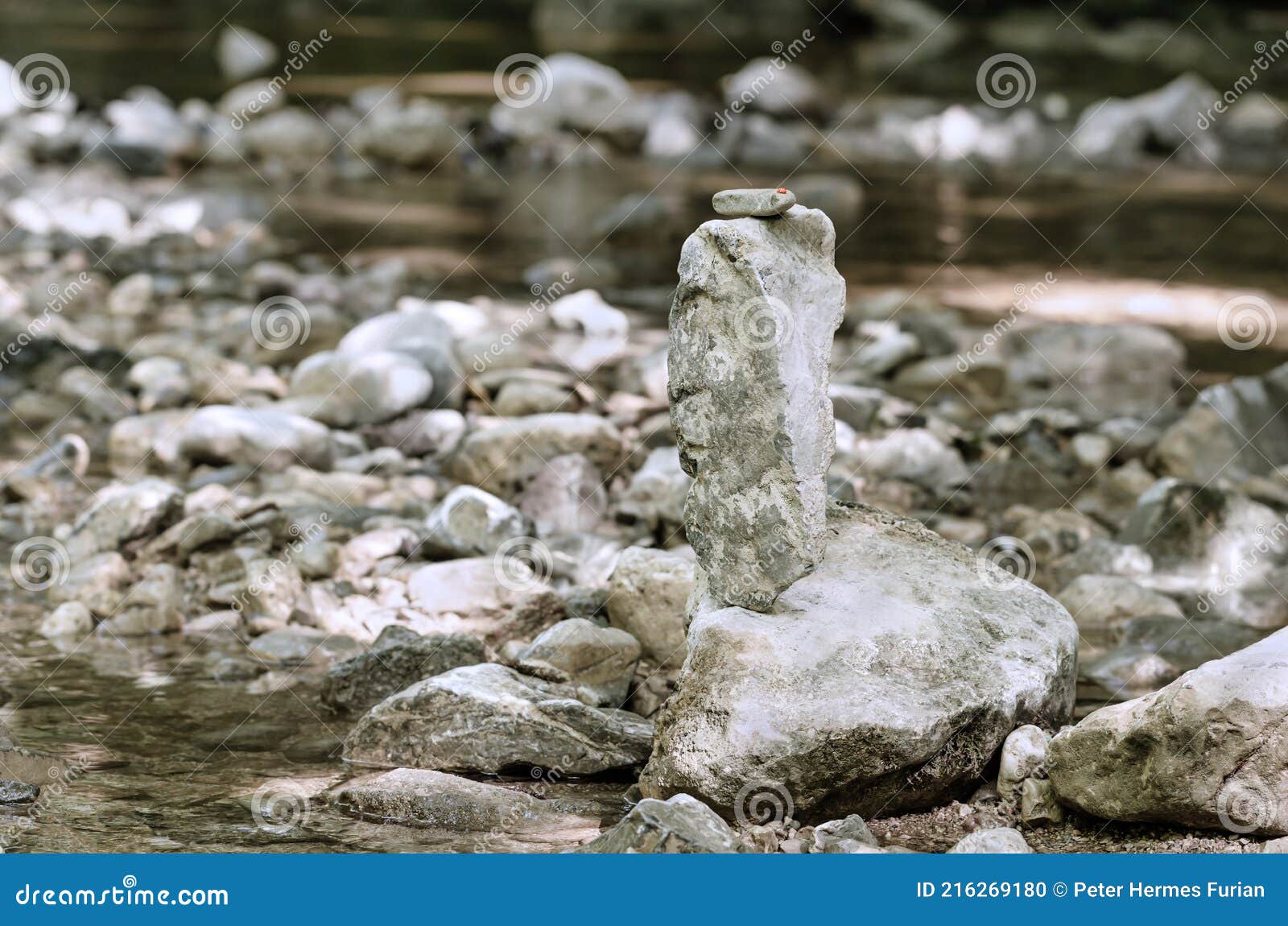 Stacked Rocks, Balancing in a Streambed, Balanced Rock Pile Stock Photo ...