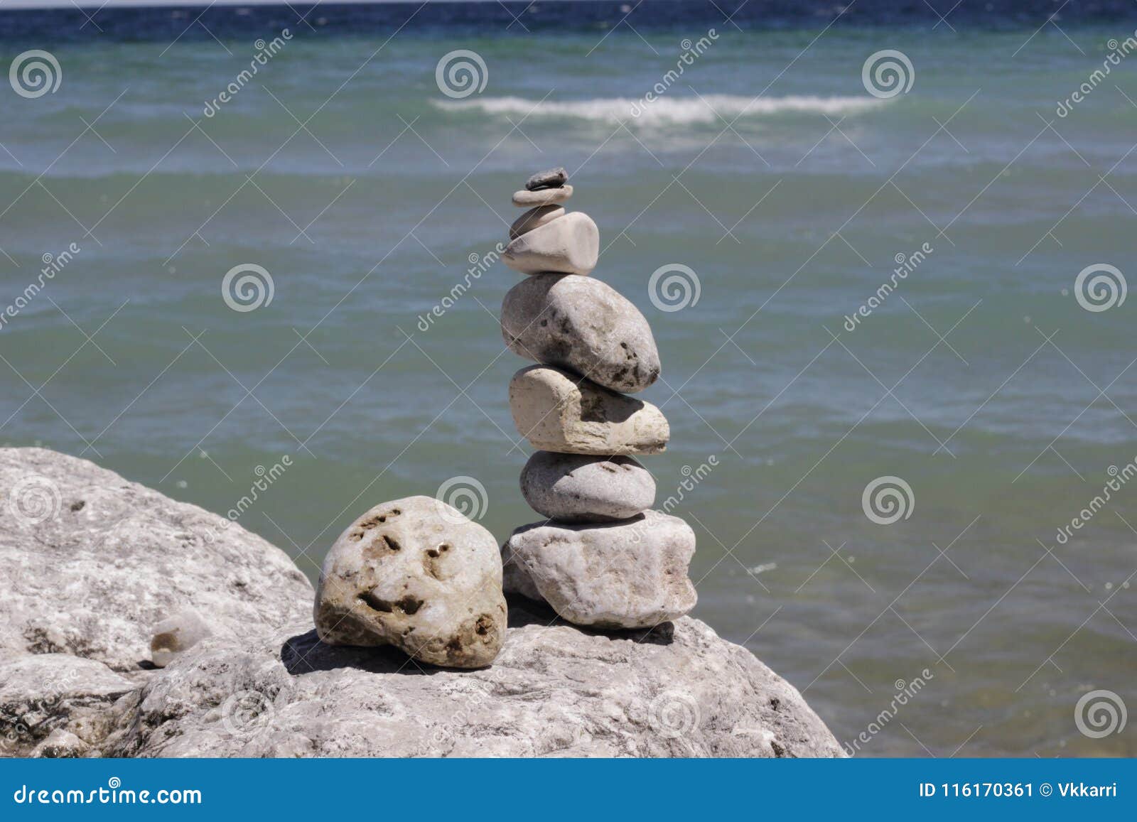 Rock Balancing Stone Stacking on Coastline Stock Image - Image of ...