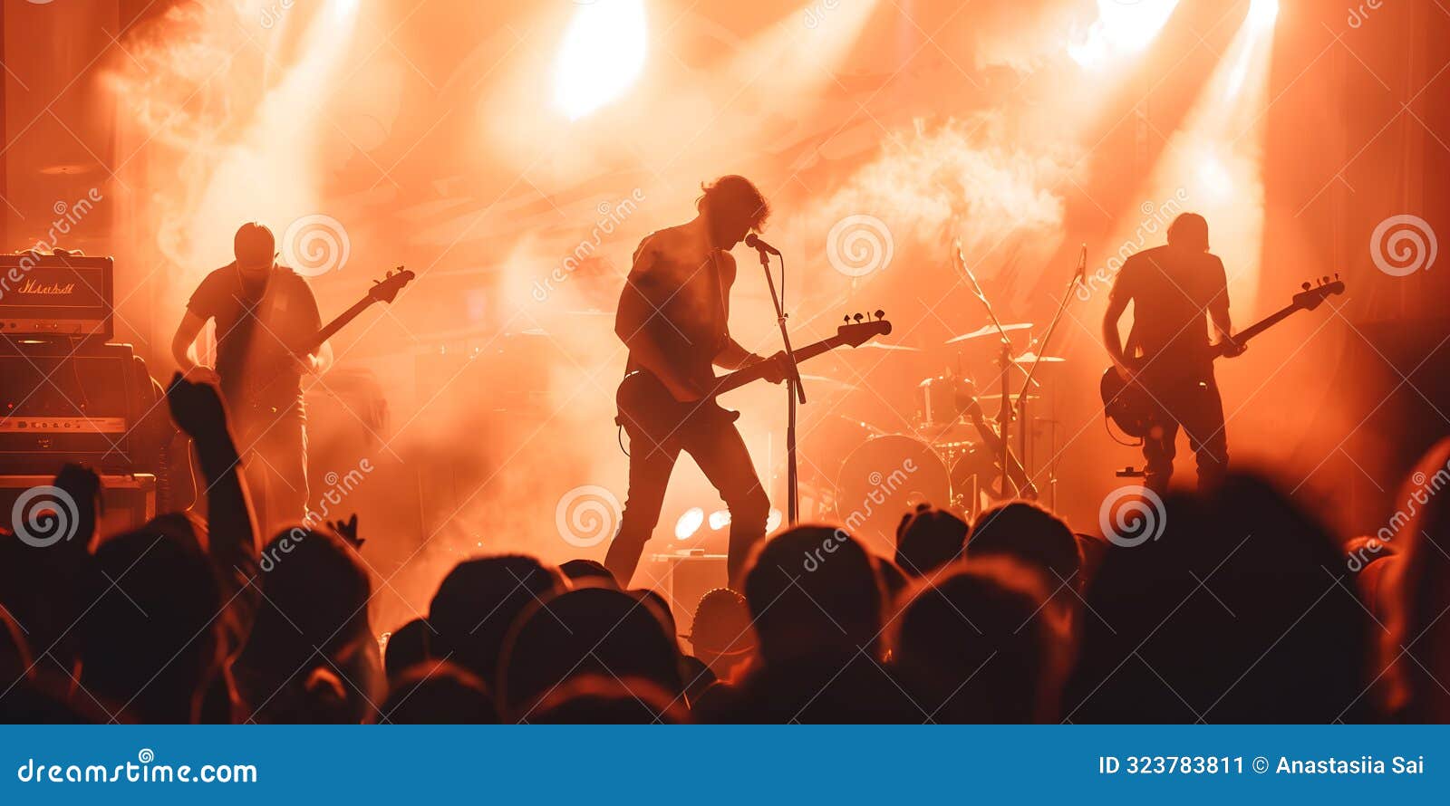 Rock band at concert stock image. Image of happiness - 323783811