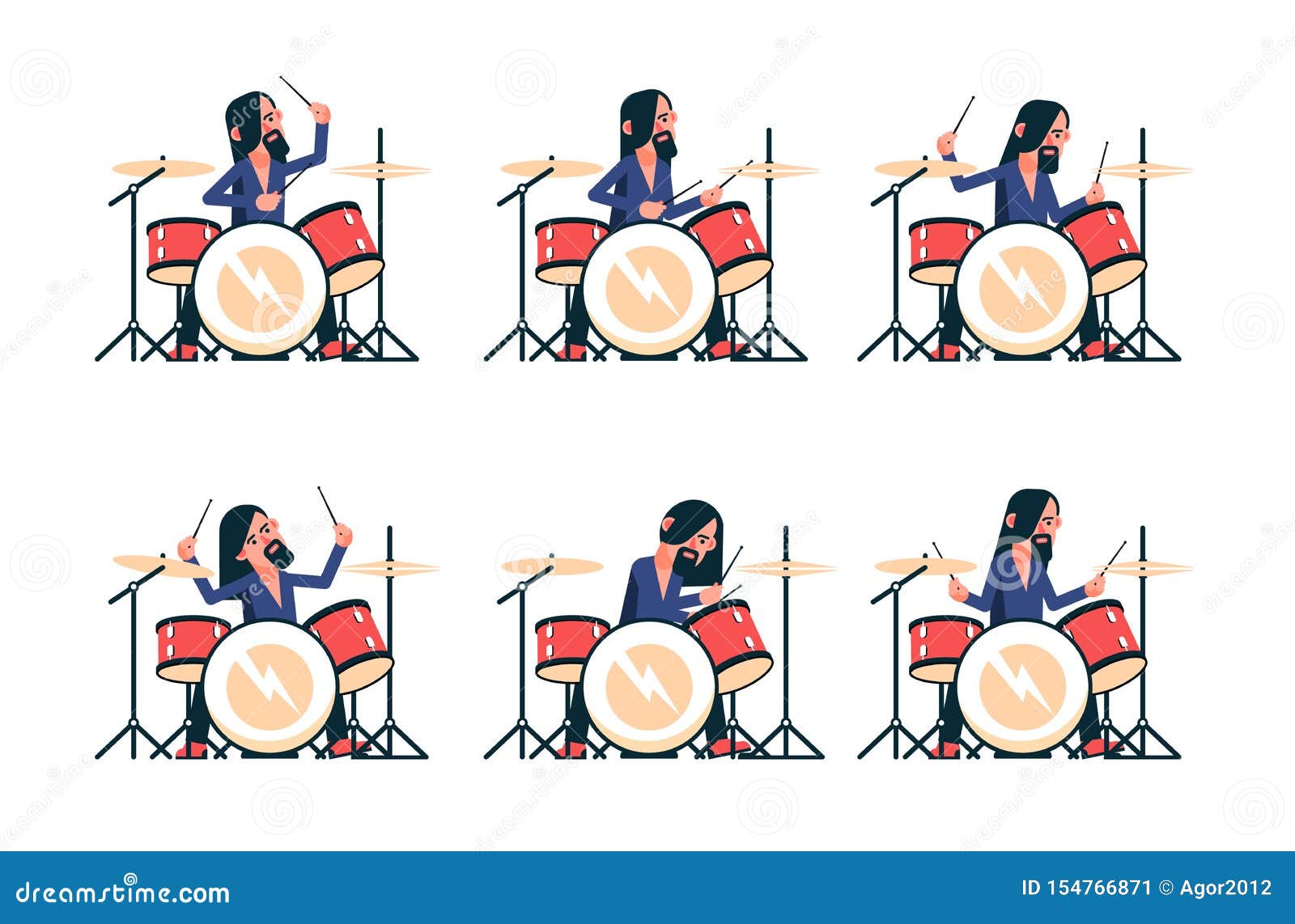 Rock Band Drummer Playing Drum Set Stock Vector - Illustration of ...