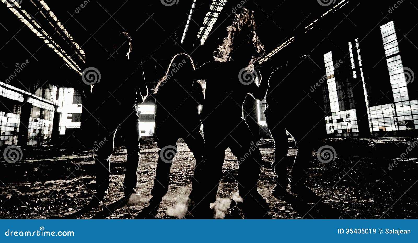 Rock Band Group Photo in an Abandoned Industrial Hall Stock Image ...